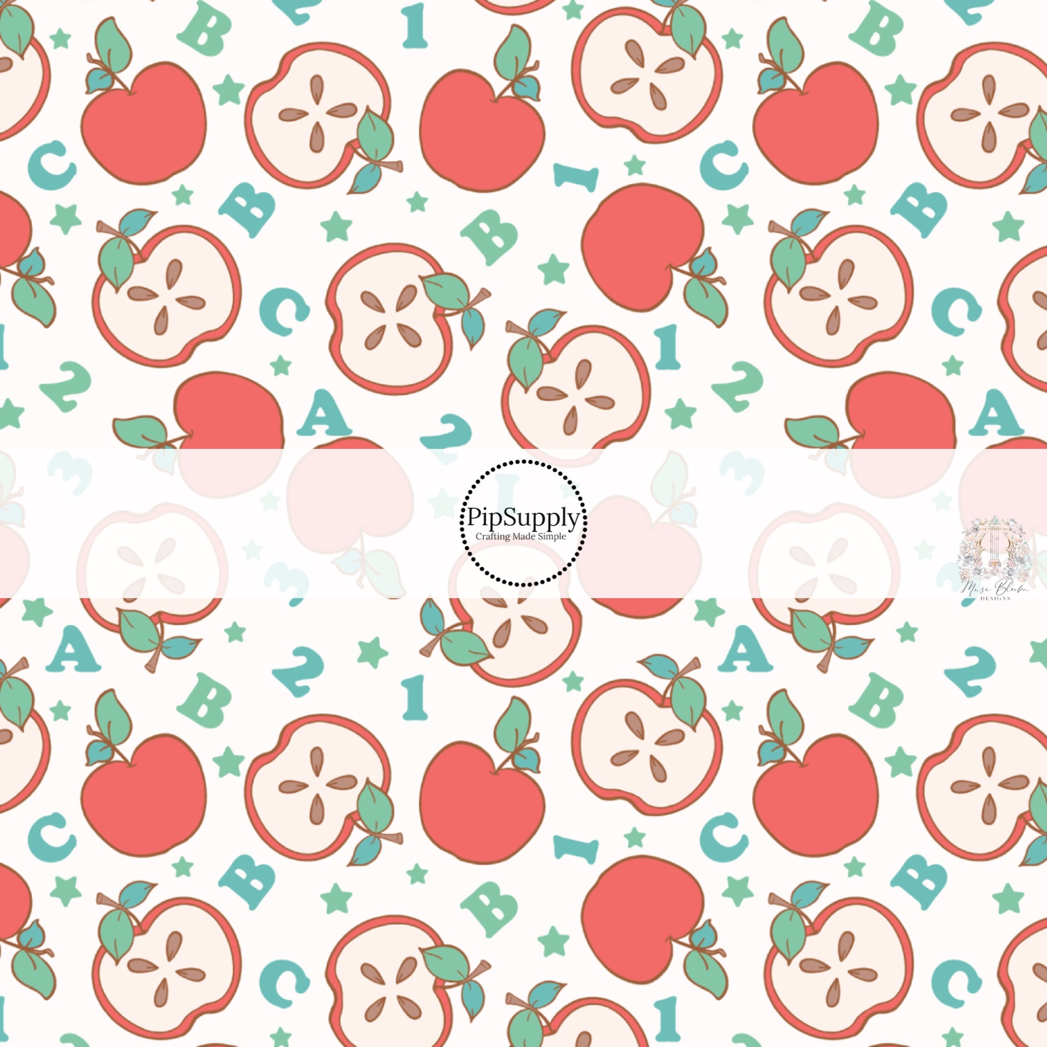 Back To School Fabric By The Yard - ABC 123 Apples Cream Fabric By The ...