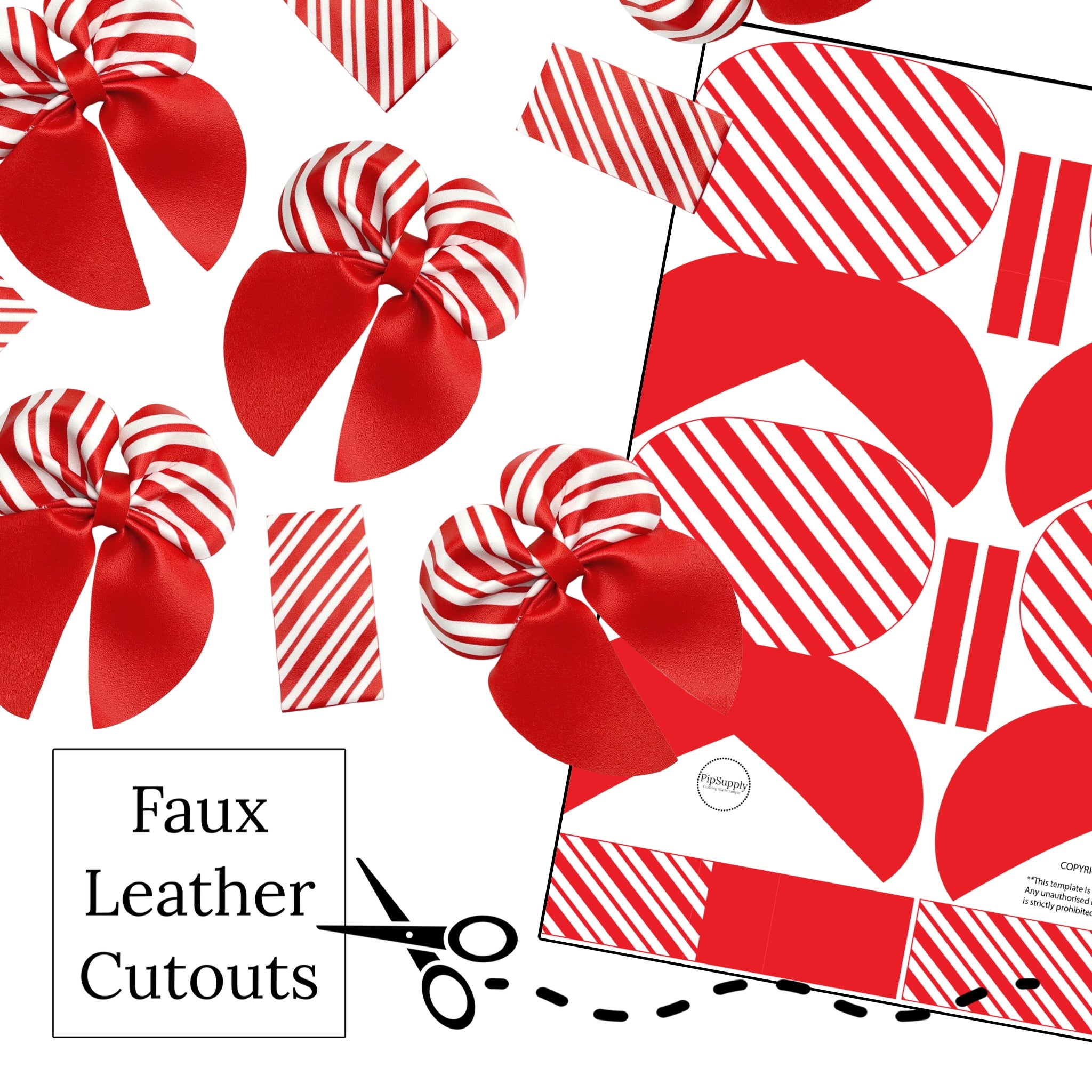 Christmas Candy Cane Hair Bows - Candy Cane Stripes Bubble Sailor Hair Bows Faux Leather Sheet ...