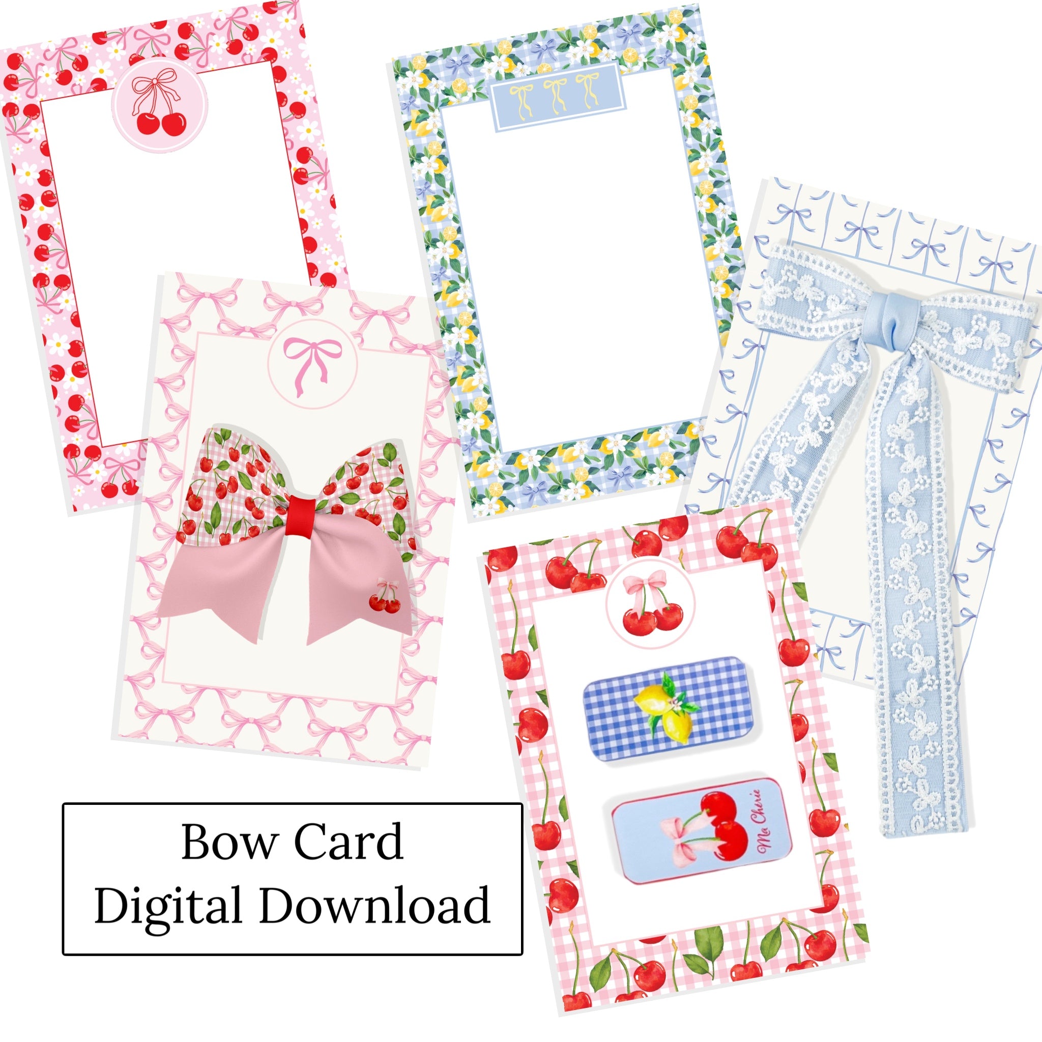 Fruit, Gingham & Bows - Bow Card Digital Download - PDF – Pip Supply