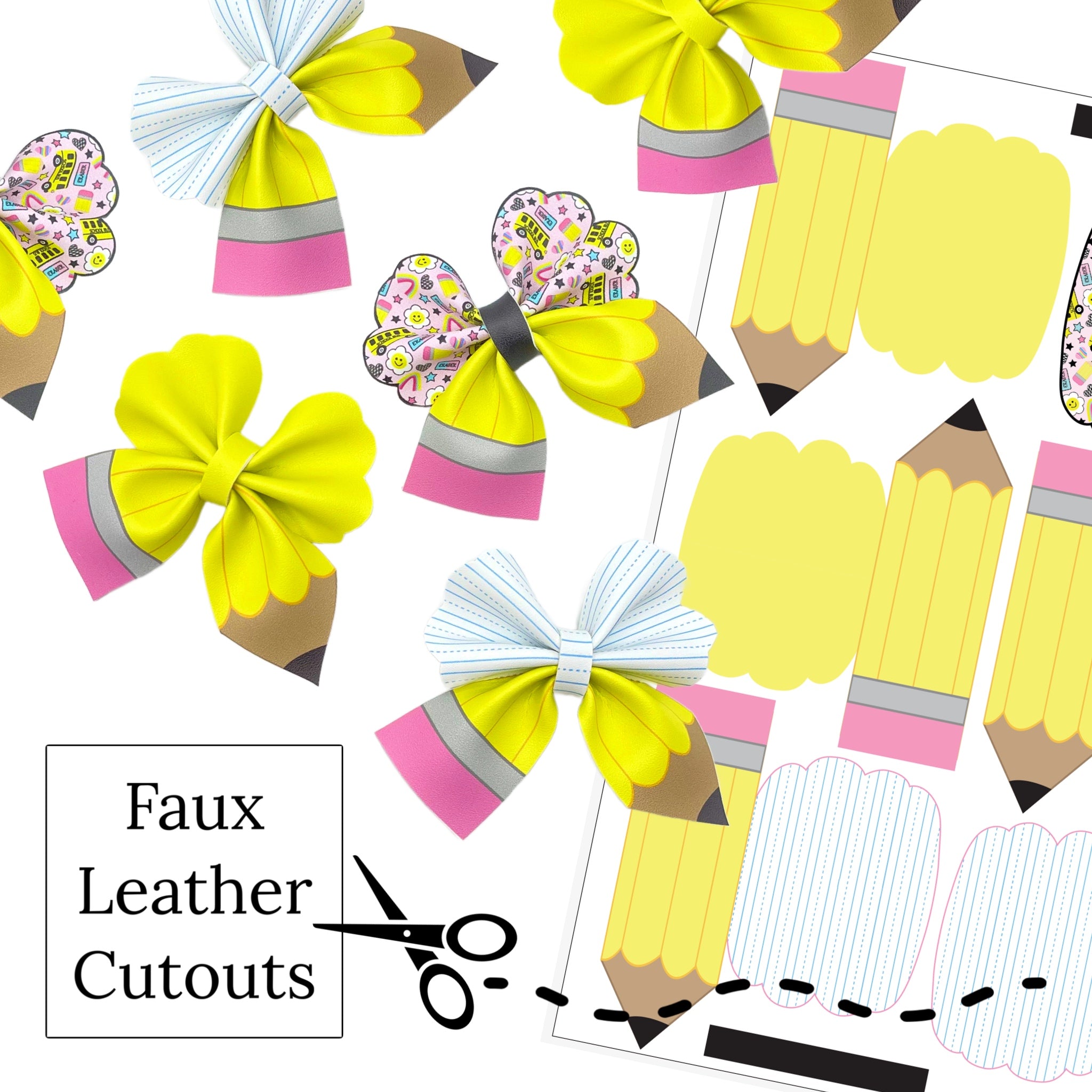 School Pencil Bows-Mini Yellow Pencil PIGGIE Faux Leather DIY Hair Bows ...