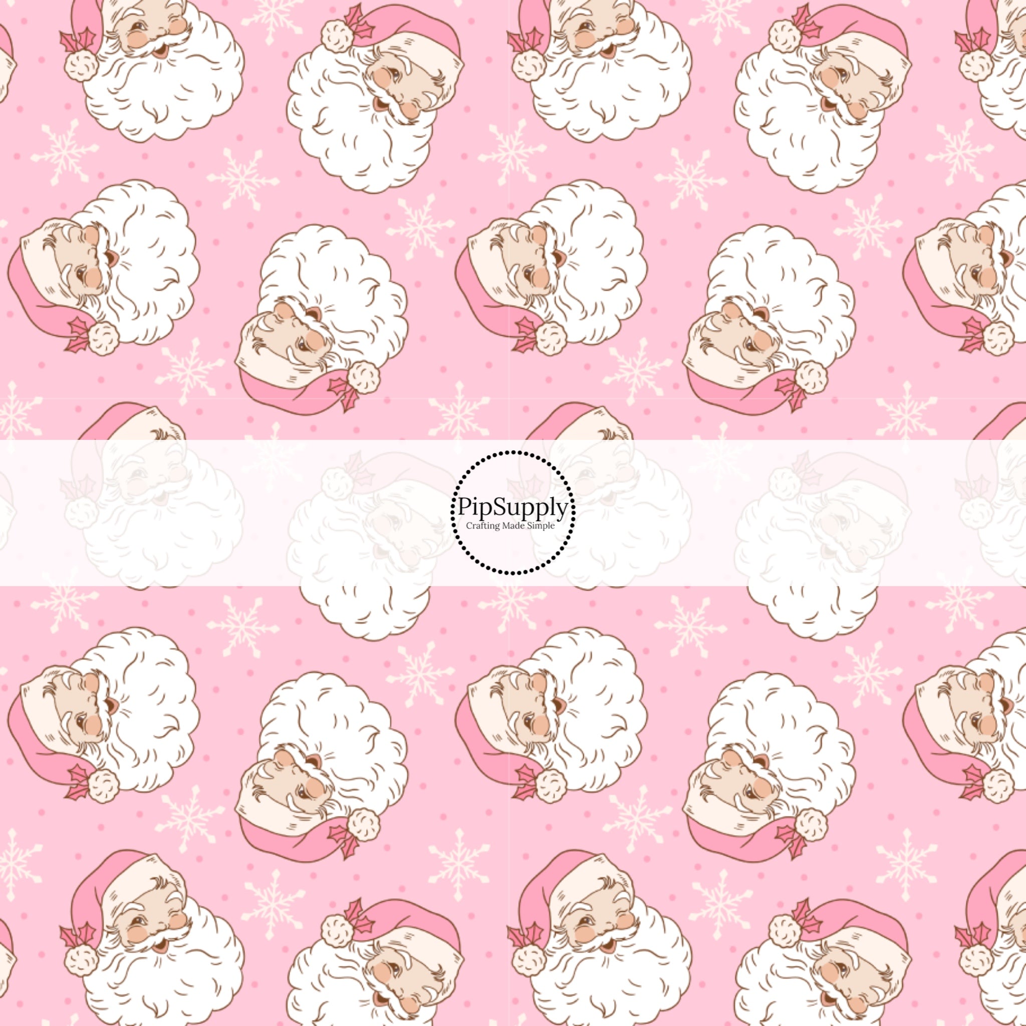 Pale Pink Classic Traditional Christmas Santa Heads Fabric By The Yard ...