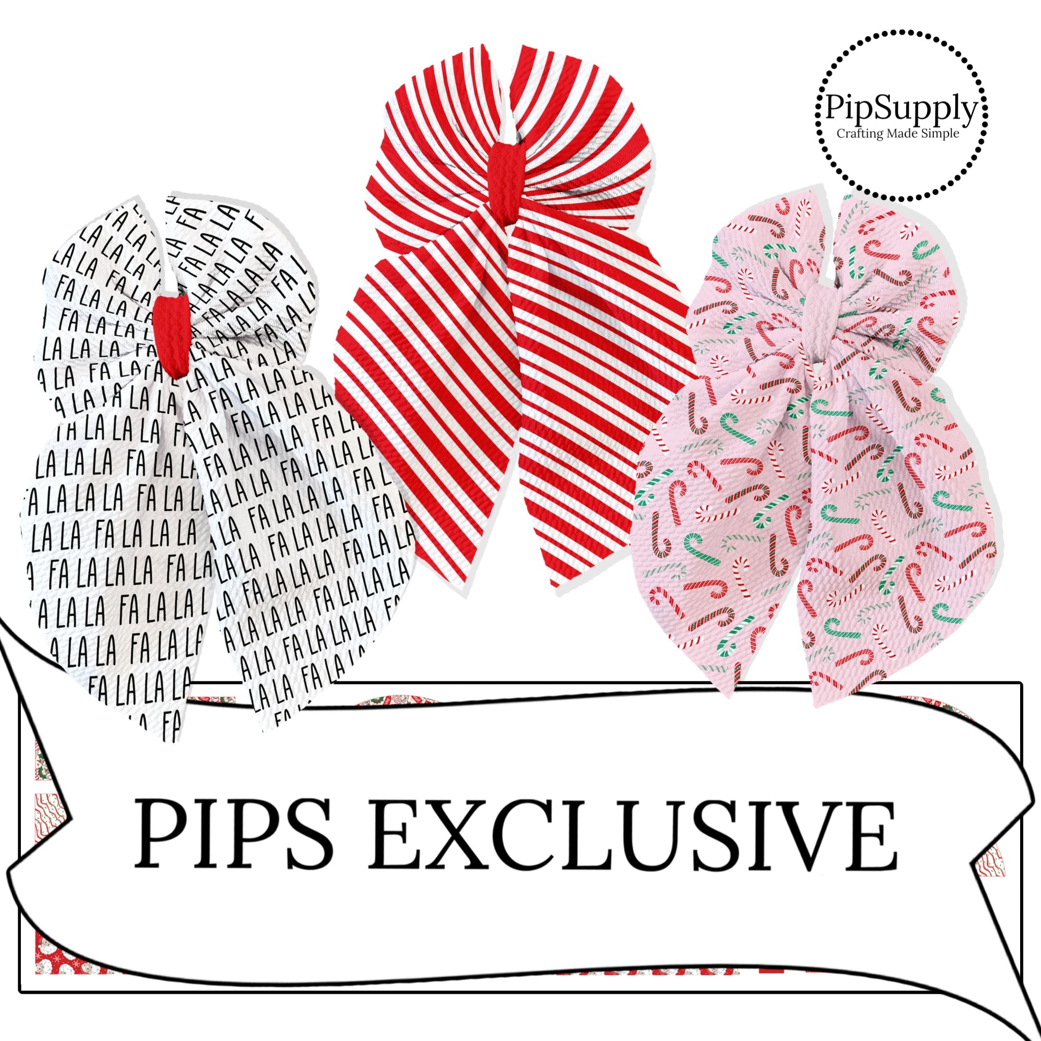 Candy Cane Traditional Christmas Flowy Sailor Fabric DIY Hair Bows - PIPS EXCLUSIVE – Pip Supply