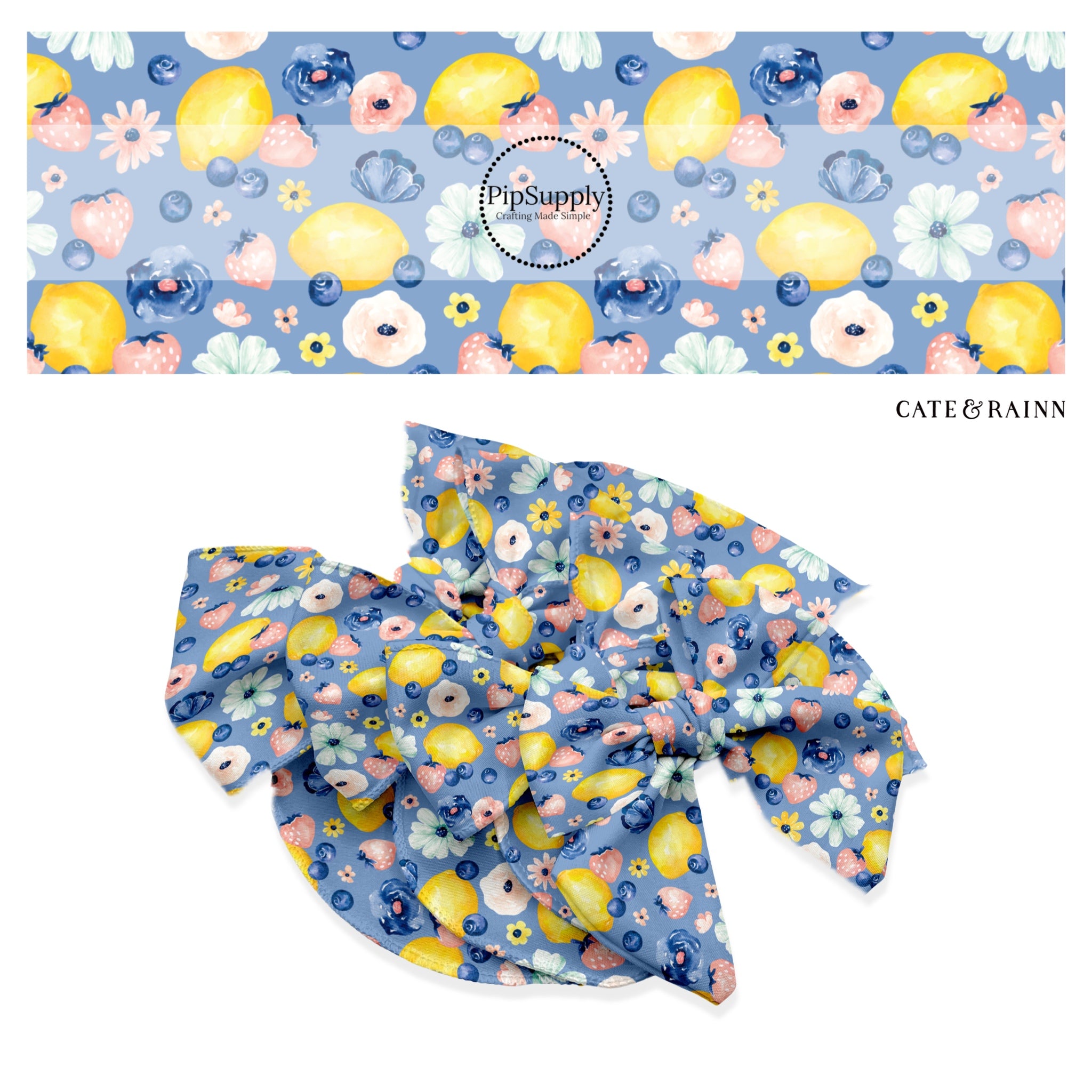 Spring Flowers and Fruit Hair Bow Strips - Lemon Berry Floral Hair Bow Strips – Pip Supply