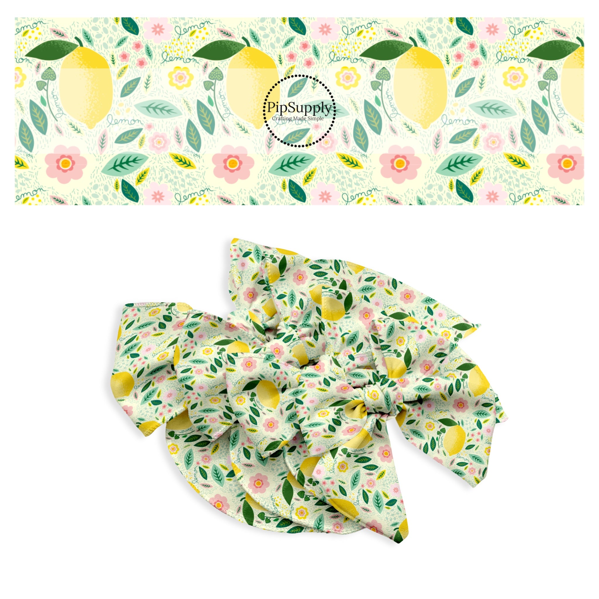 Spring Fruit and Flowers Hair Bow Strips - Sketched Lemon Cream Hair Bow Strips – Pip Supply