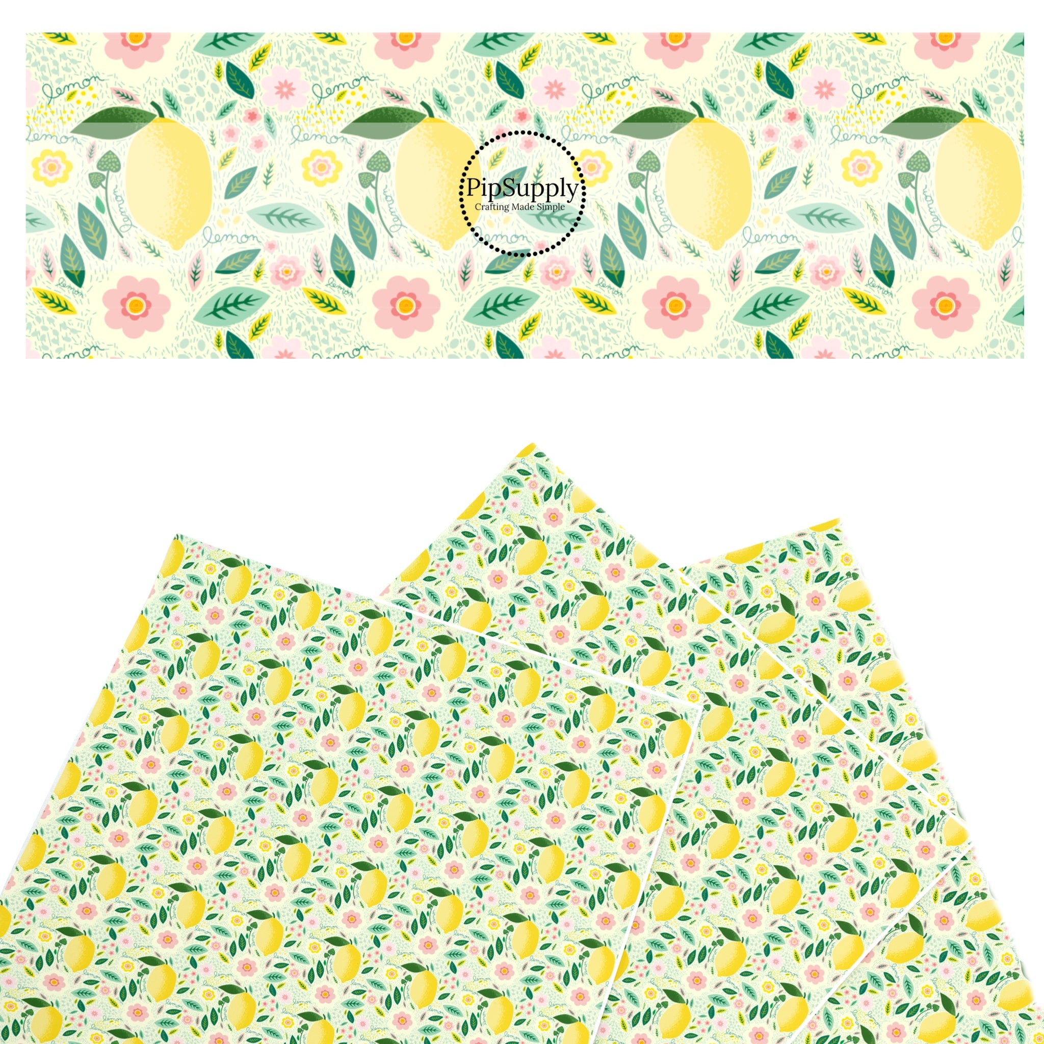 Spring Fruit and Flowers Faux Leather Sheets - Sketched Lemon Cream Faux Leather Sheets – Pip Supply