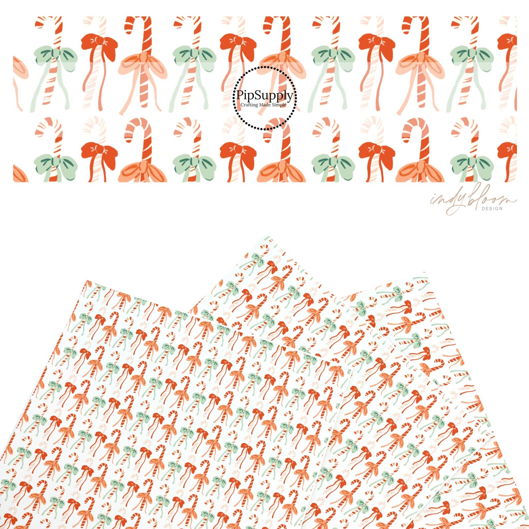 Candy Canes and Bows Faux Leather Sheets – Pip Supply