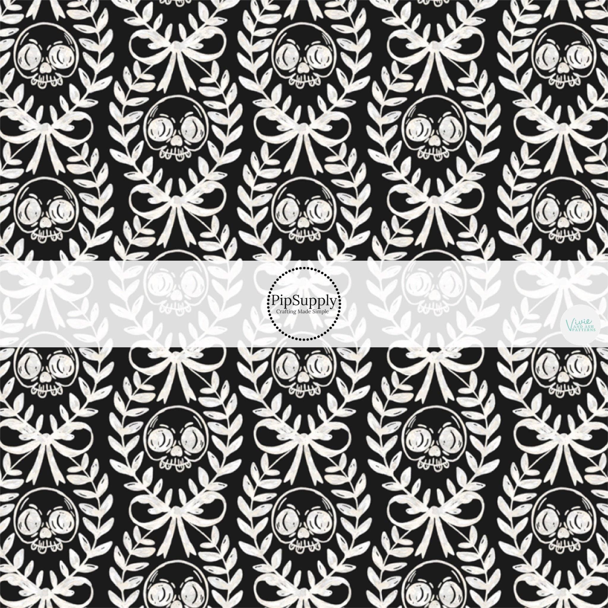 Black Laurel Leaf Skulls Fabric By The Yard – Pip Supply