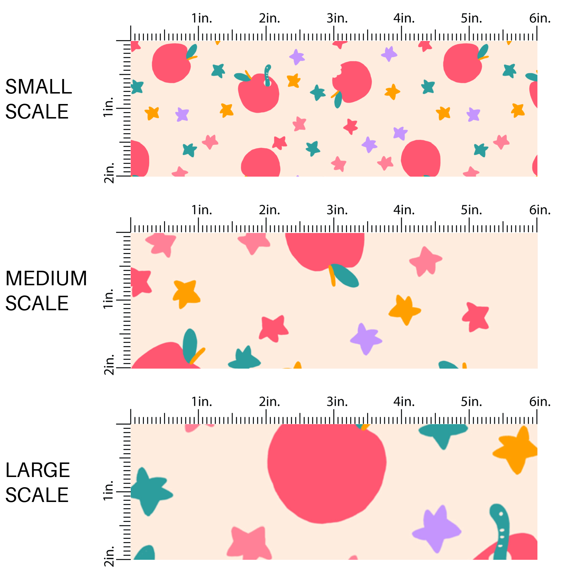 School Themed Fabric By The Yard - Apples and Multi Stars Fabric By The ...