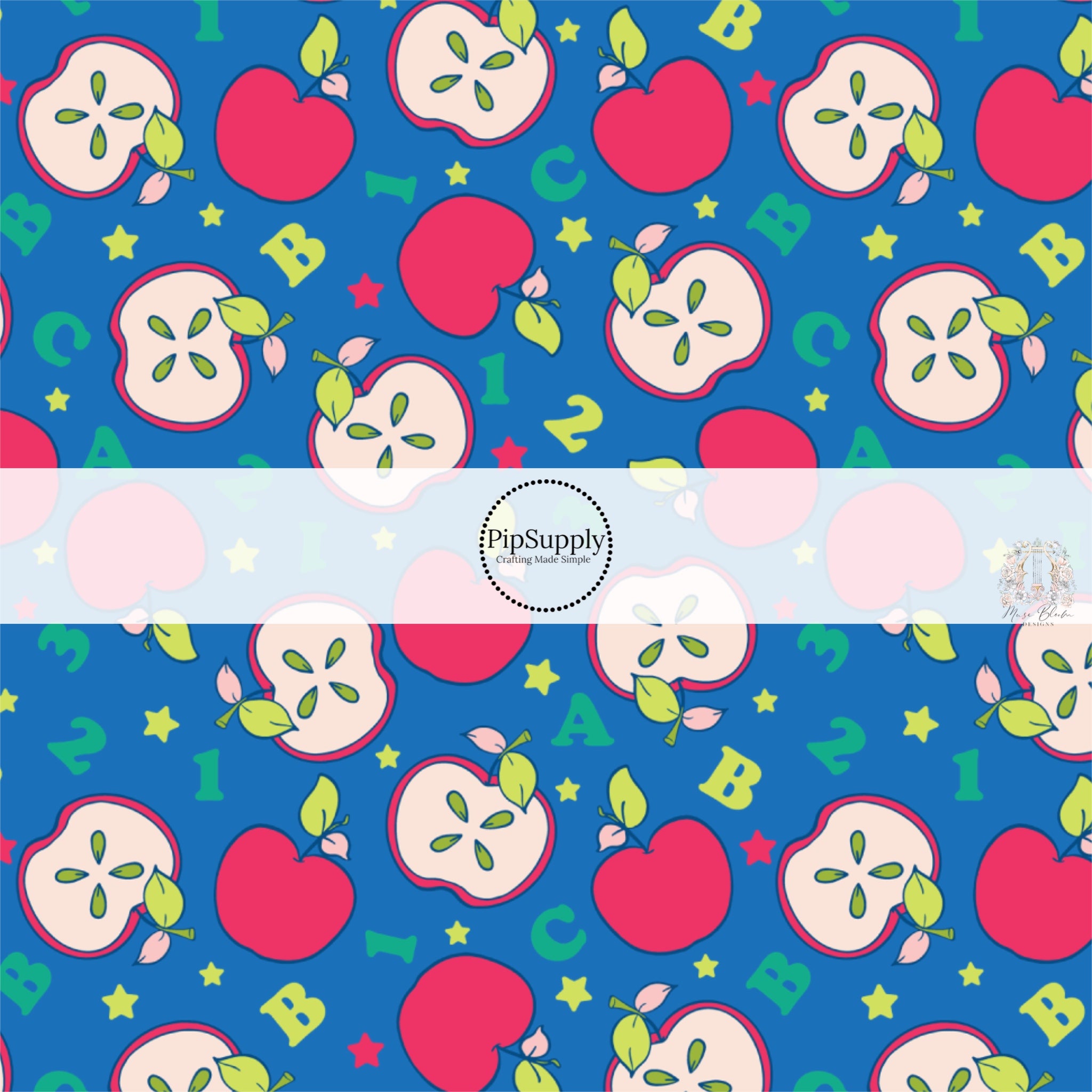 Back To School Fabric By The Yard - ABC 123 Apples Blue Fabric By The ...