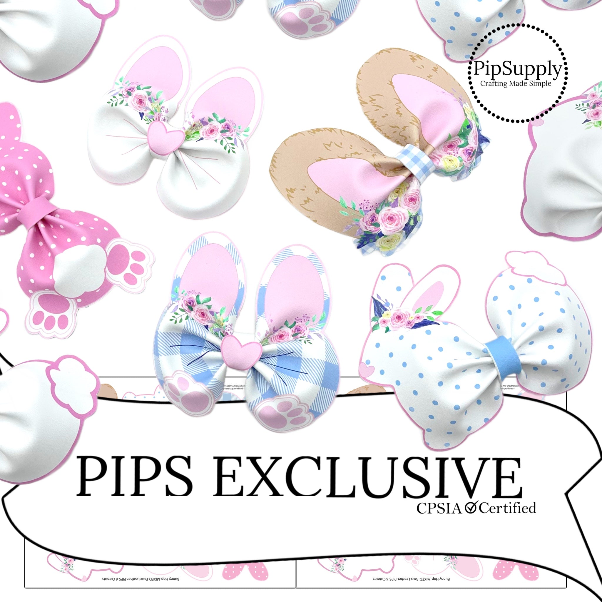 Pink and Blue Bunnies and Ears Hair Bows - Bunny Hop Faux Leather Hair ...