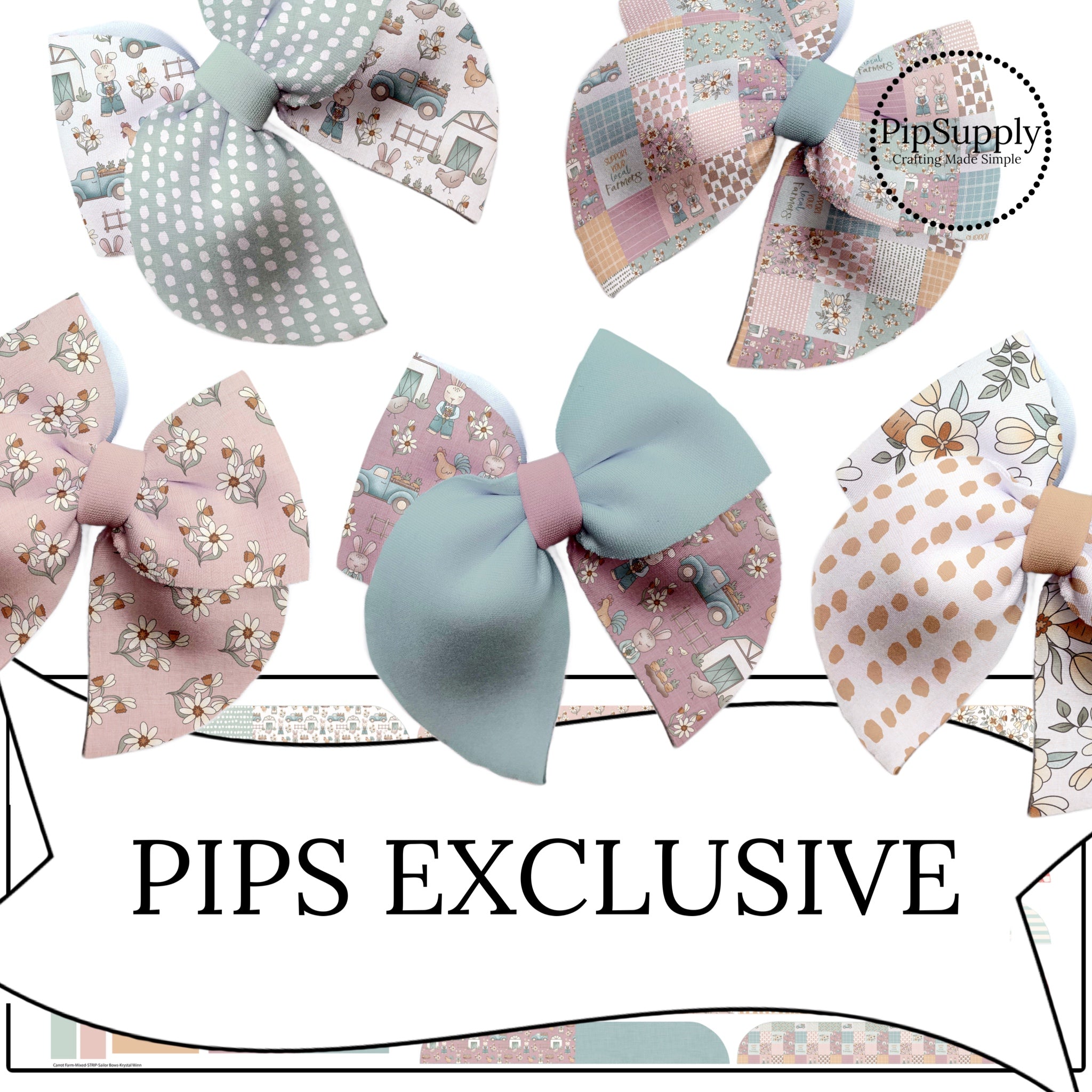 Farm Flowers and Animals Themed Neoprene Hand Cut Bow Strips - Carrot ...