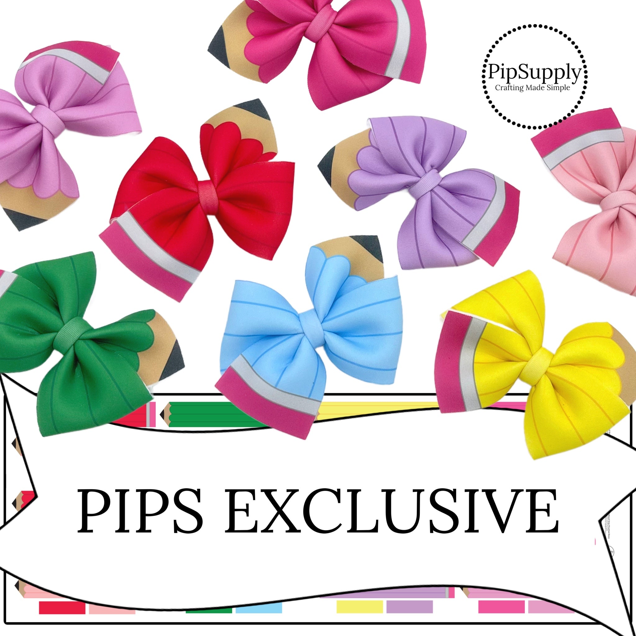 School Themed Colored Pencils Pinwheel Neoprene DIY Hair Bows - PIPS ...
