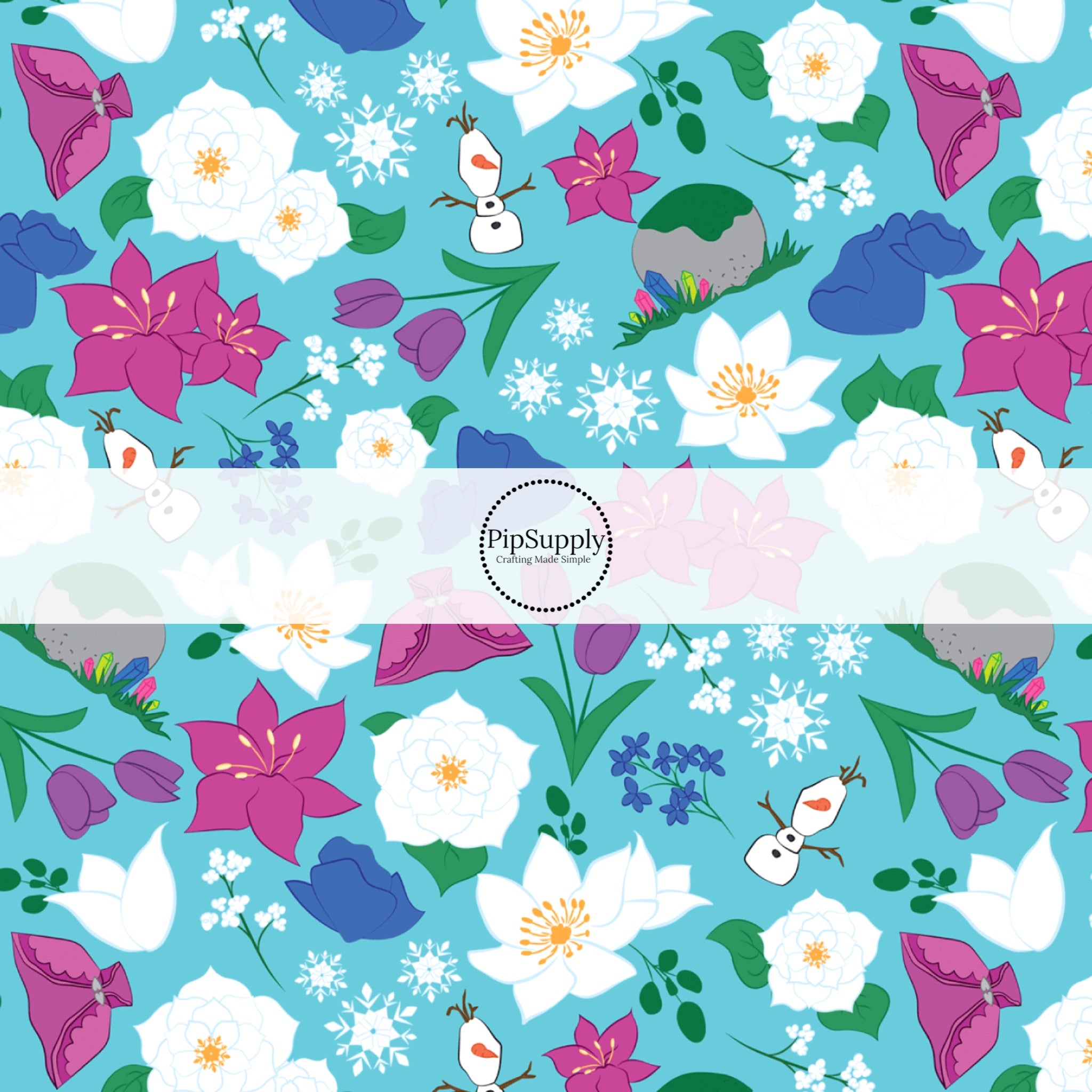 Princess Fabric By The Yard - Floral Ice Princesses Fabric - Blue ...