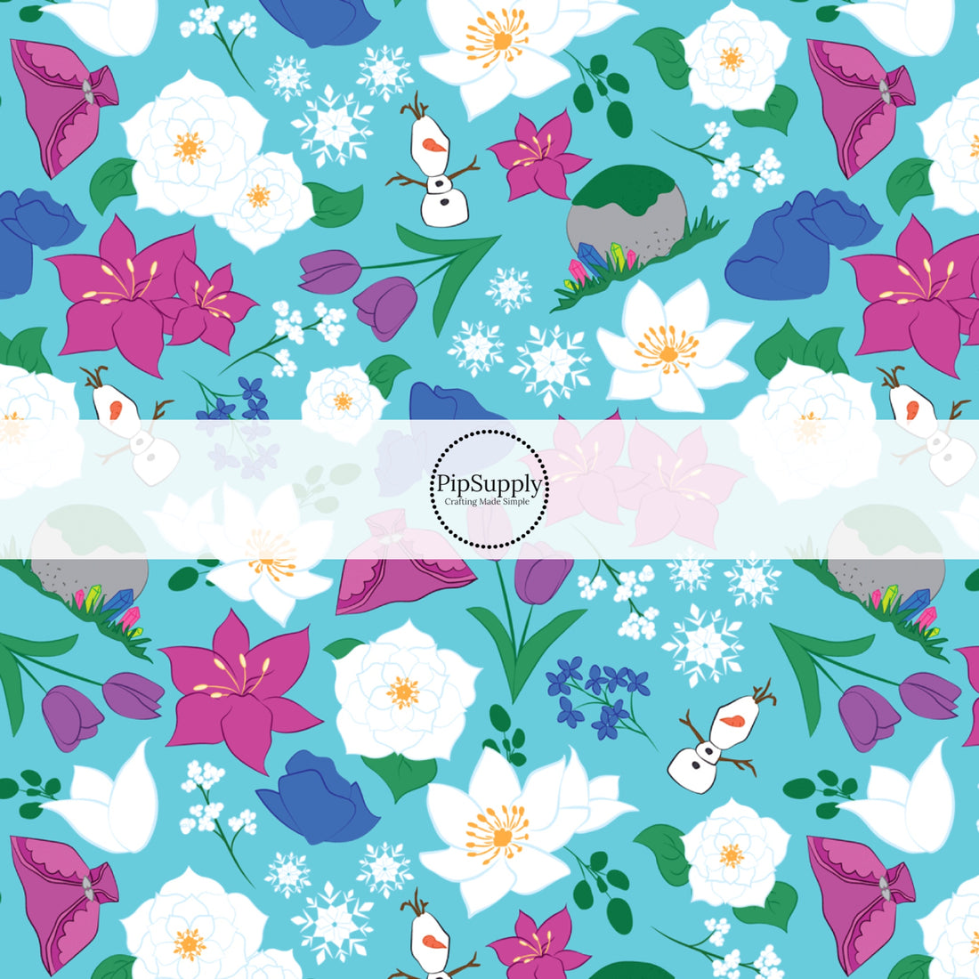 Princess Fabric By The Yard - Floral Ice Princesses Fabric - Blue ...