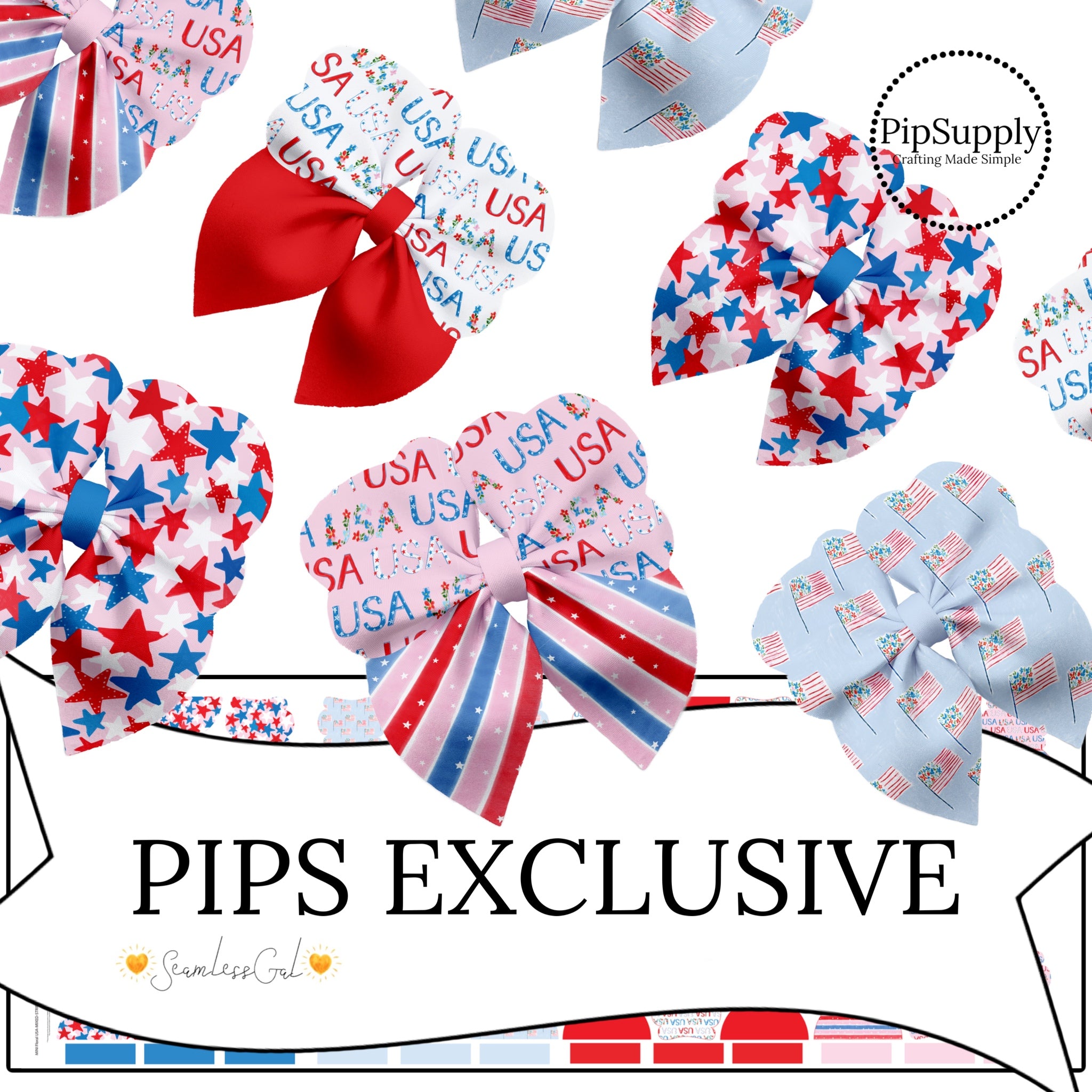 Flowers Flags Baby Blue Neoprene Hand Cut Bow Strips - Floral USA ...