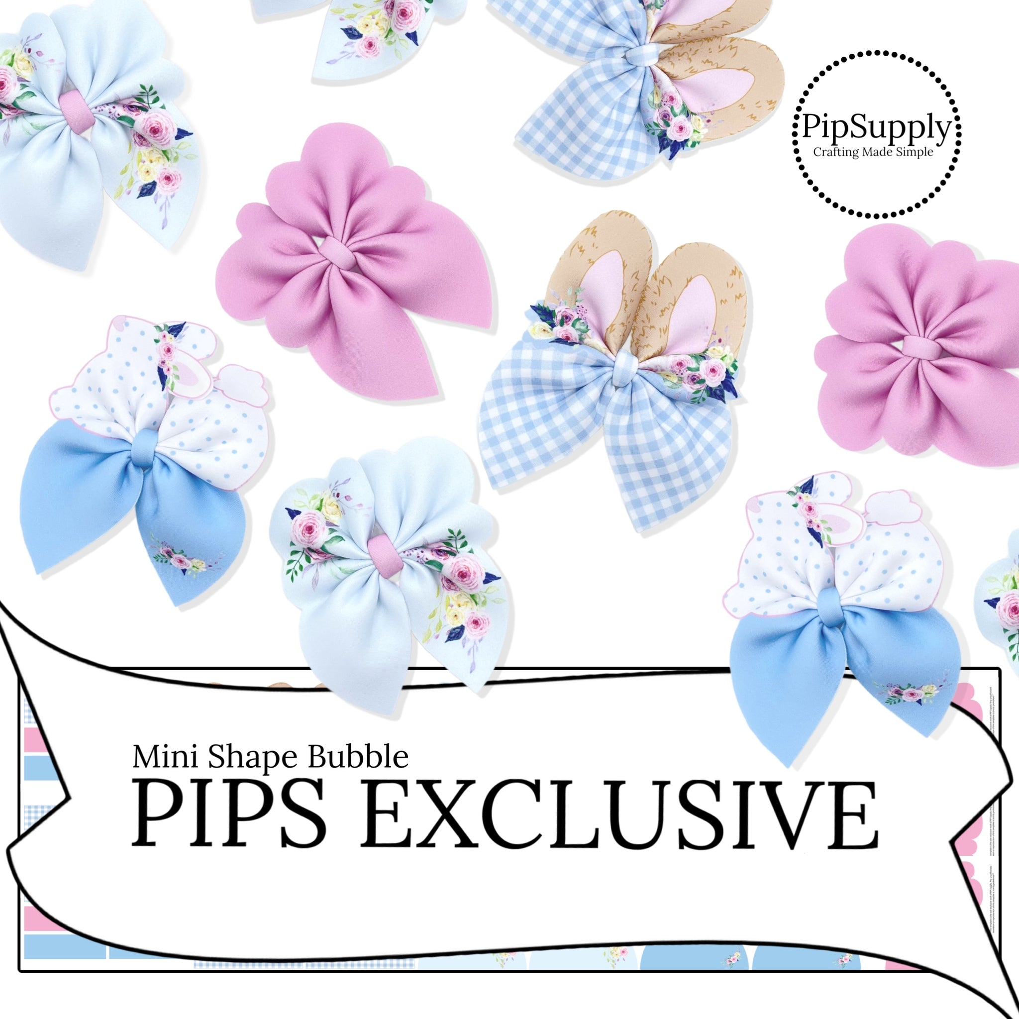Piggie Bunny Ears Neoprene Hand Cut Bow Strips - MINI Bunny Hop Shapes ...