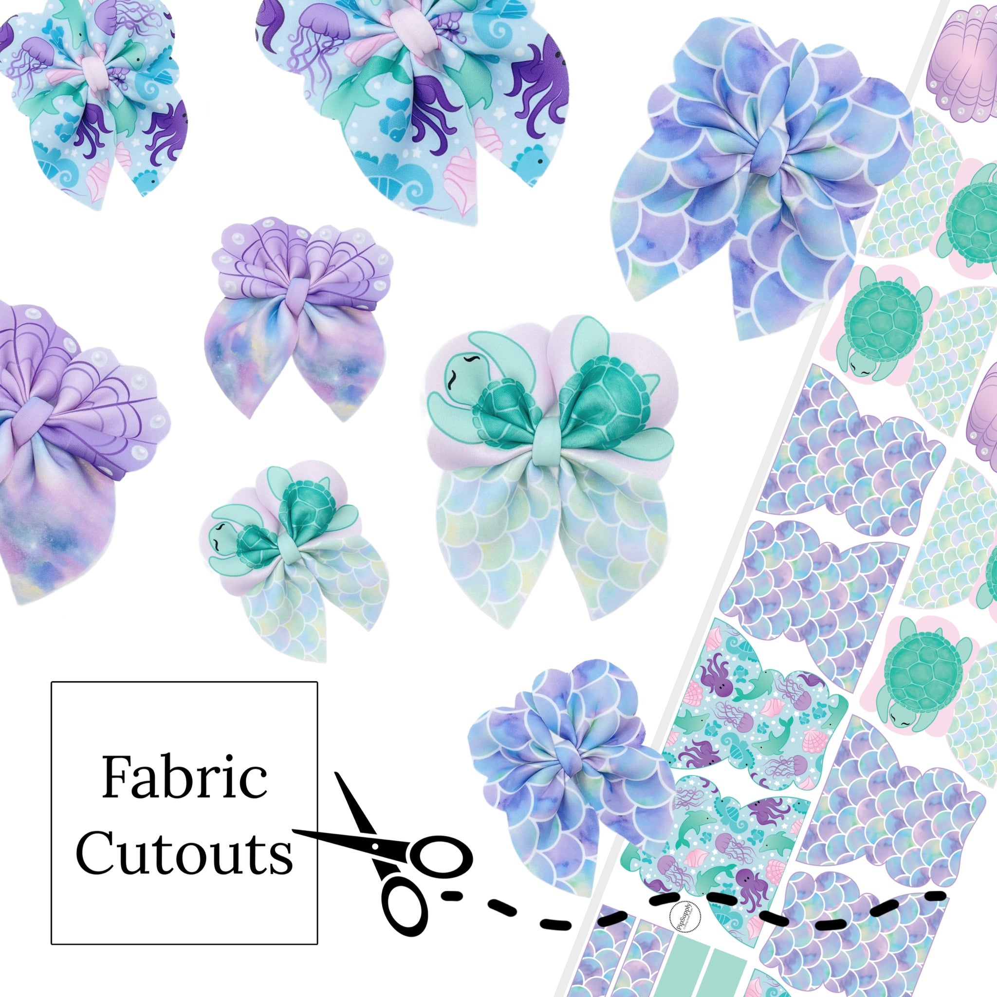 Turtle & Under the Sea Life Neoprene Hand Cut Bow Strips - Mermaid ...