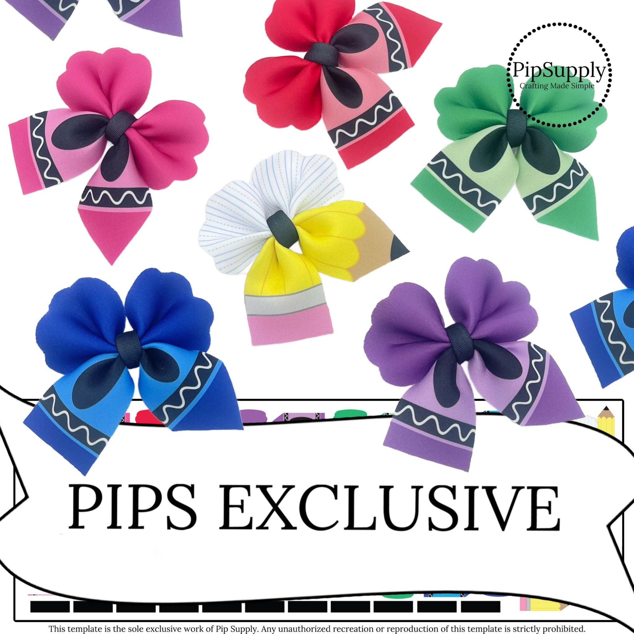School MINI Crayon & Pencil Bubble Neoprene DIY Hair Bows - PIPS ...