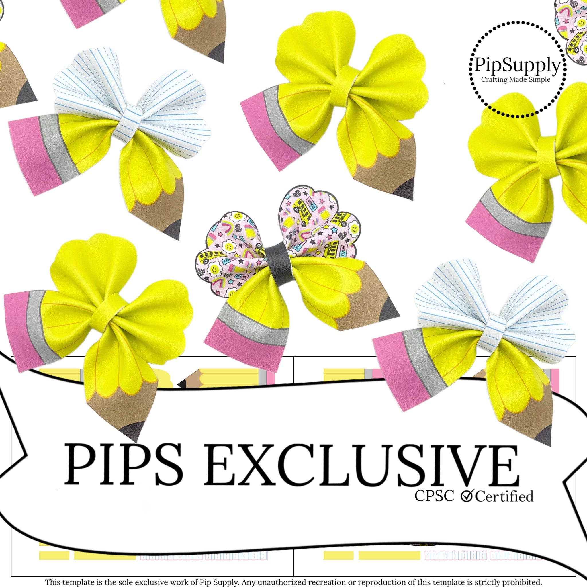 School Pencil Bows-Mini Yellow Pencil PIGGIE Faux Leather DIY Hair Bows ...
