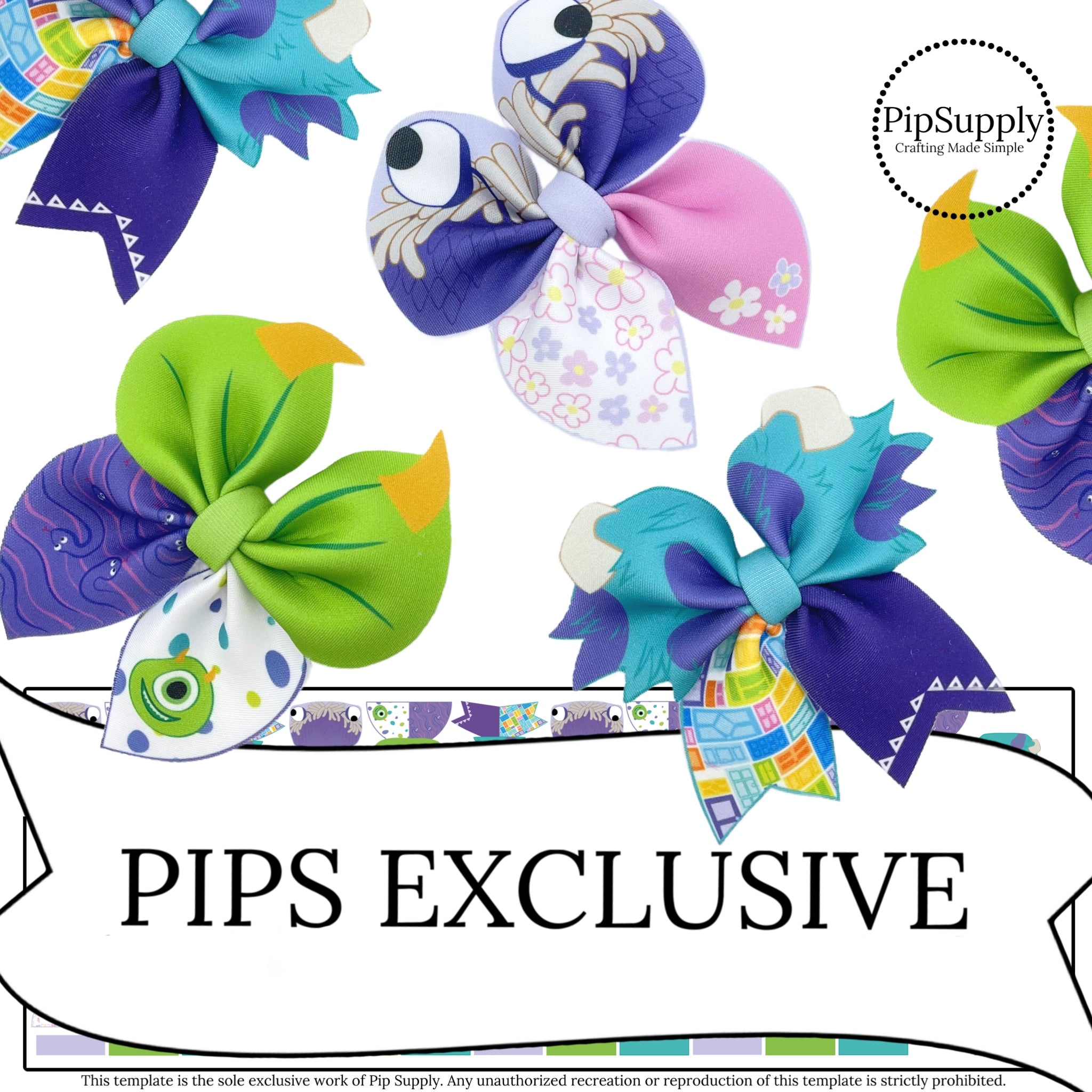 Aqua and Purple Funny Monster Bows-MINI Monsters Bubble Neoprene DIY ...