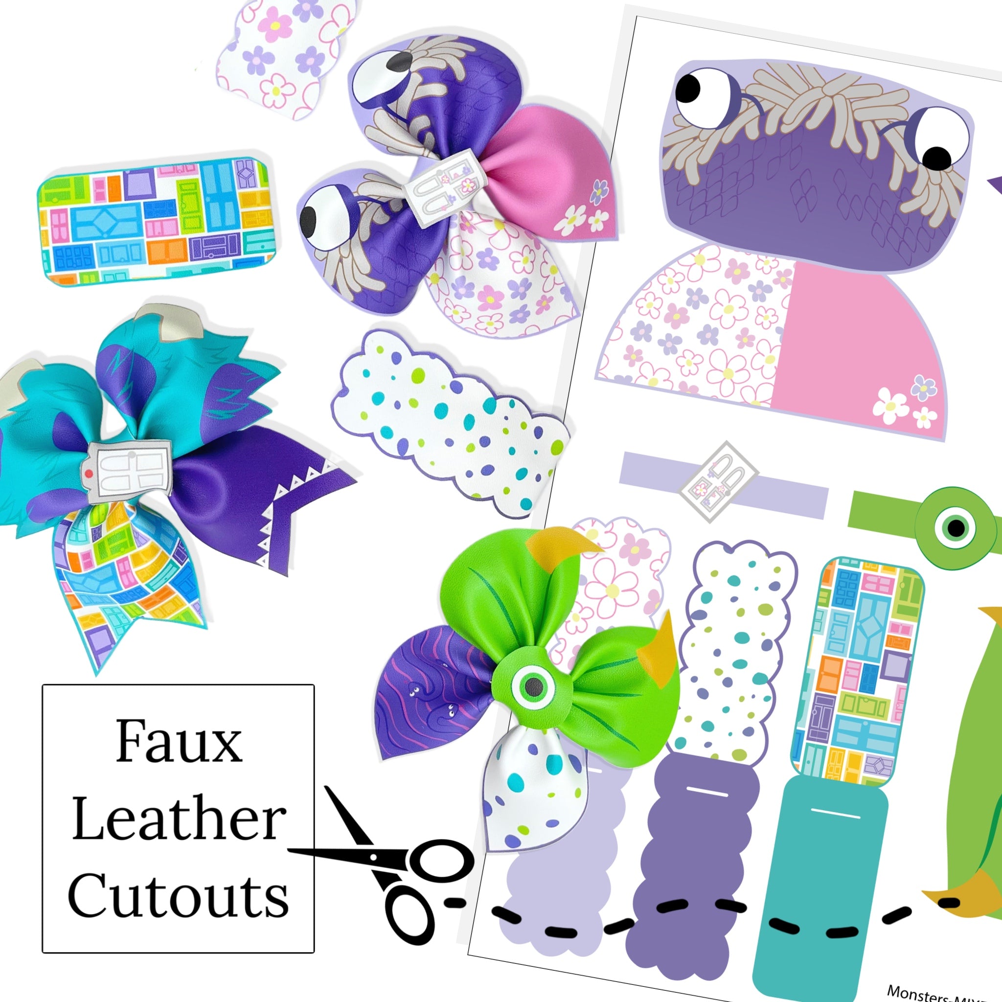 Funny Scary Monsters Hair Bows-Monsters Faux Leather DIY Hair Bows ...