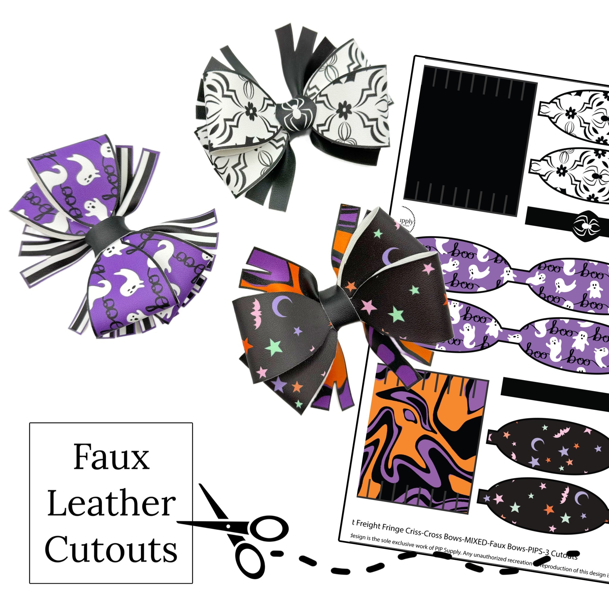 Night Fright Fringe Criss Cross Bows Faux Leather DIY Hair Bows – Pip ...