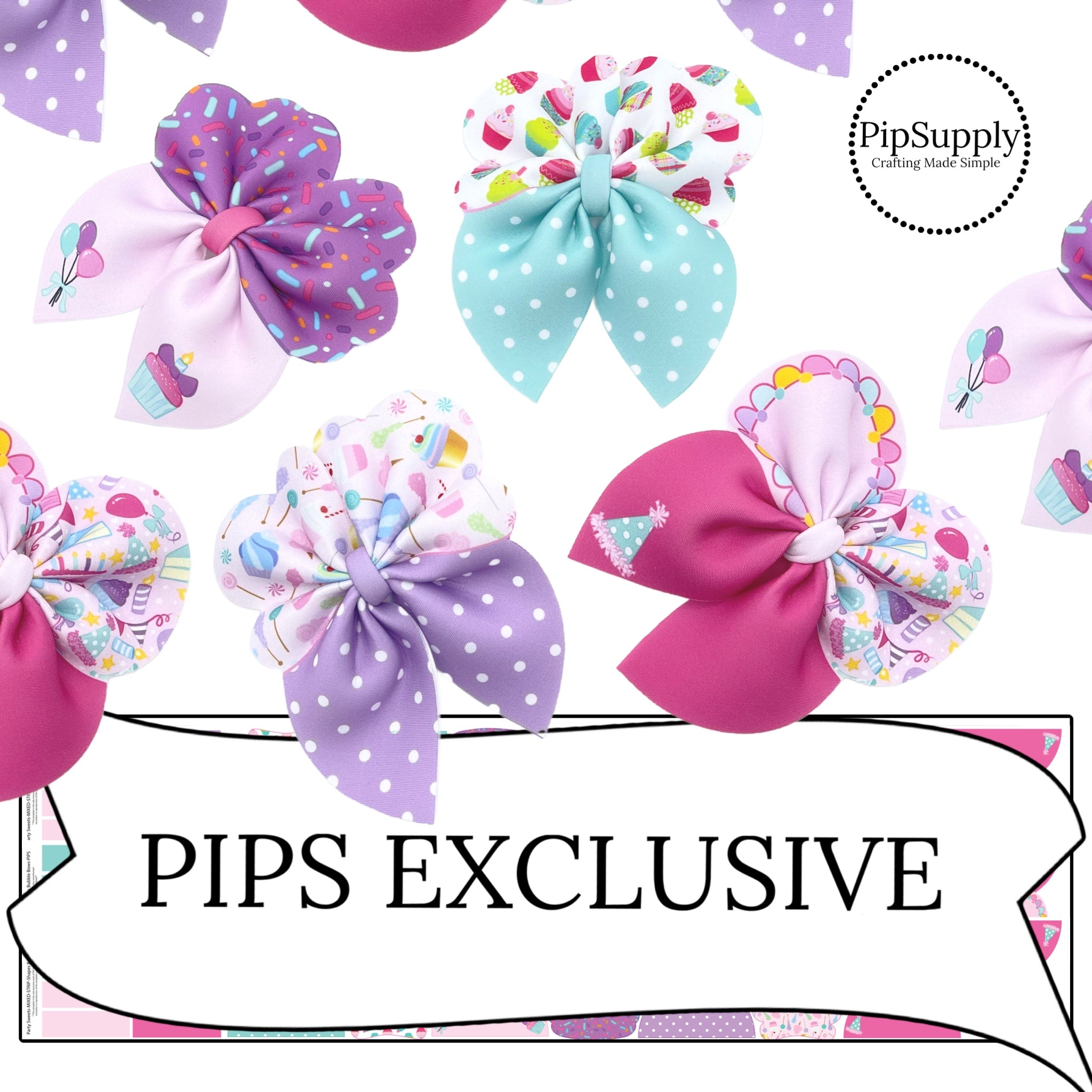 Purple Pink Sprinkles Birthday Treats Neoprene Hand Cut Bow Strips ...