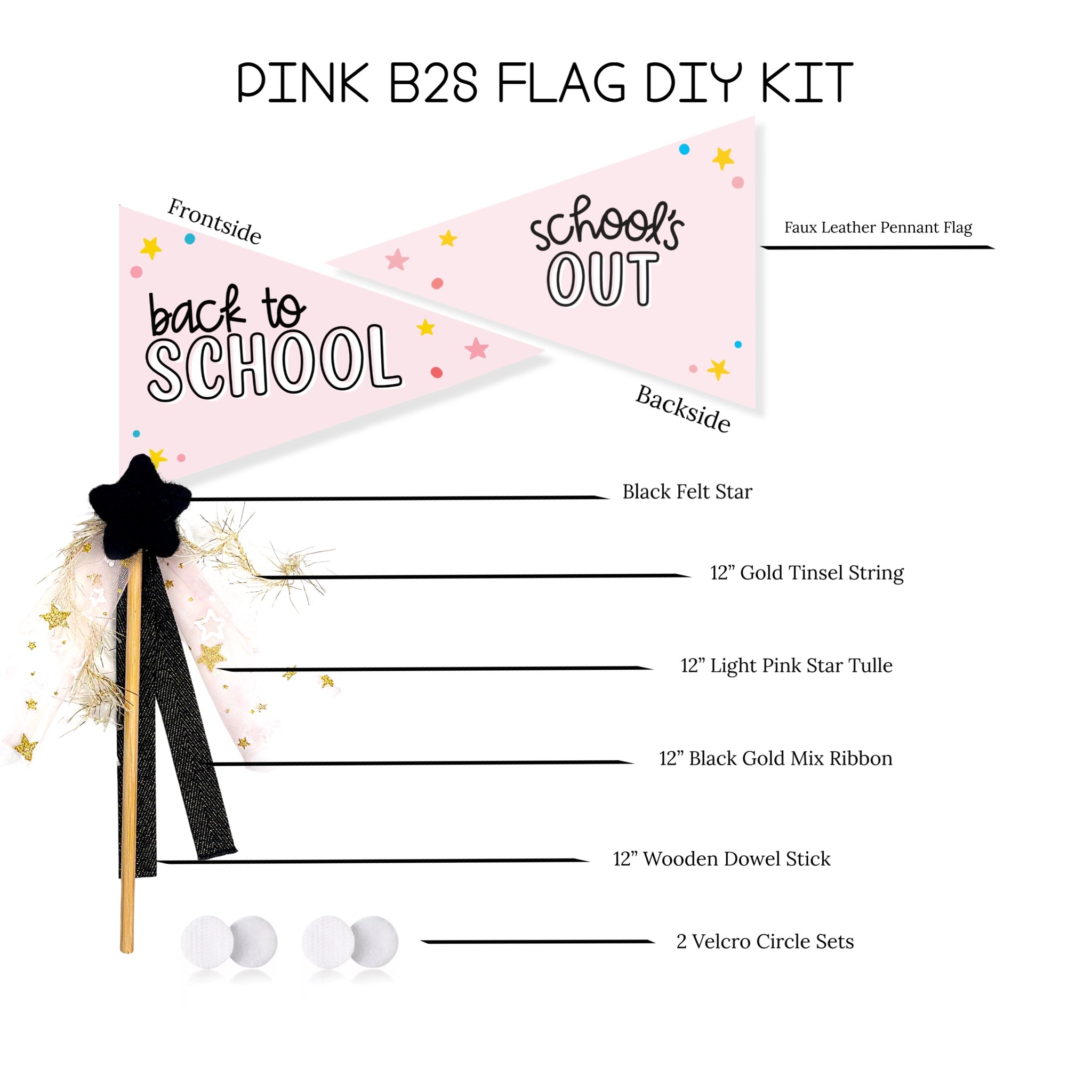 Back to School Pink Star Flag - Picture Sign Faux Leather Sheet - Pink ...