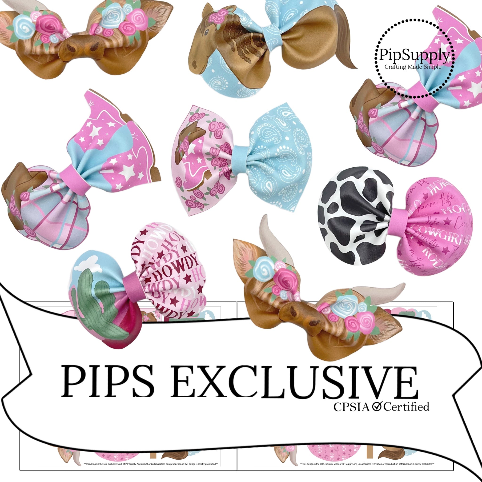 Pink & Brown Country Cowgirl Themed Hair Bows - Pink Cowgirl Faux ...