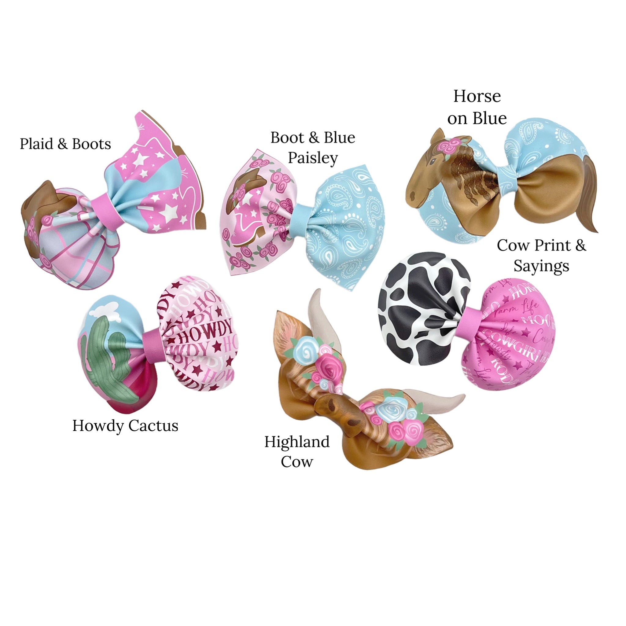 Pink & Brown Country Cowgirl Themed Hair Bows - Pink Cowgirl Faux ...
