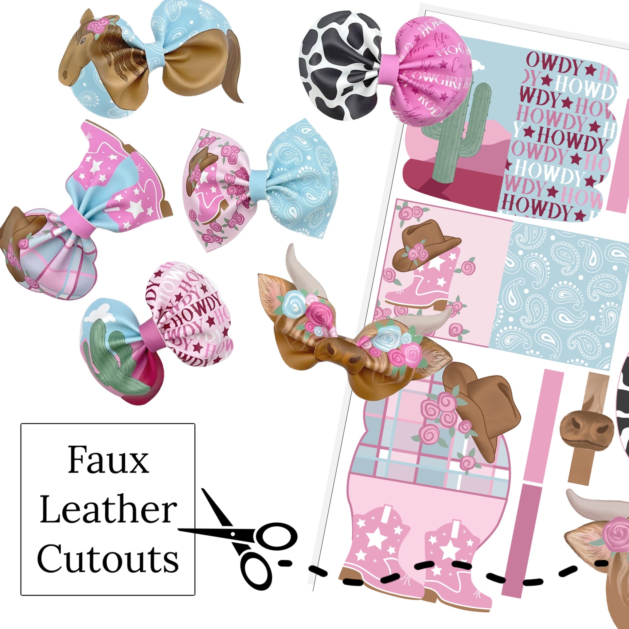 Pink & Brown Country Cowgirl Themed Hair Bows - Pink Cowgirl Faux ...