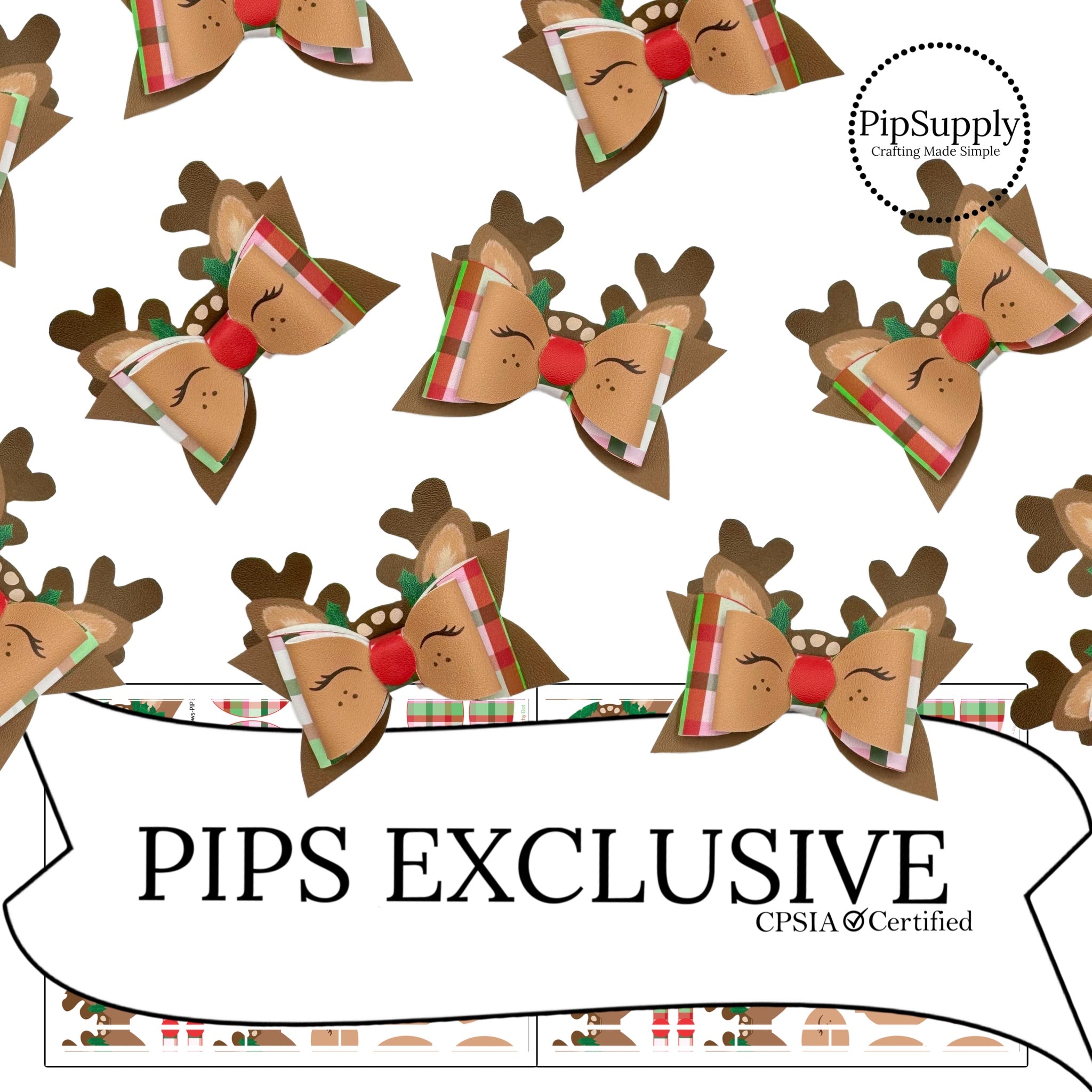 Plaid Reindeer Layered Bow Faux Leather DIY Hair Bows – Pip Supply
