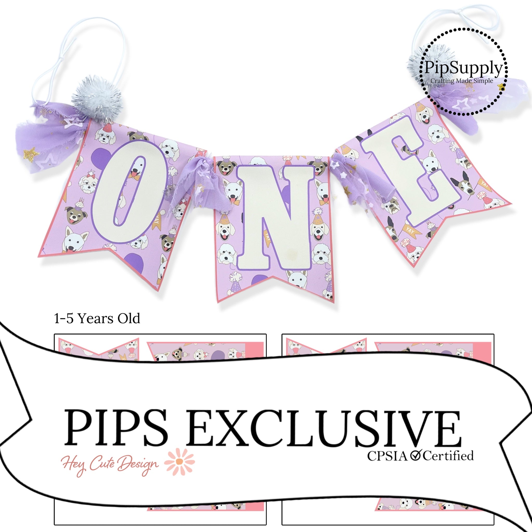 Birthday Dogs Banner-Purple Birthday Puppies Faux Leather DIY Birthday ...
