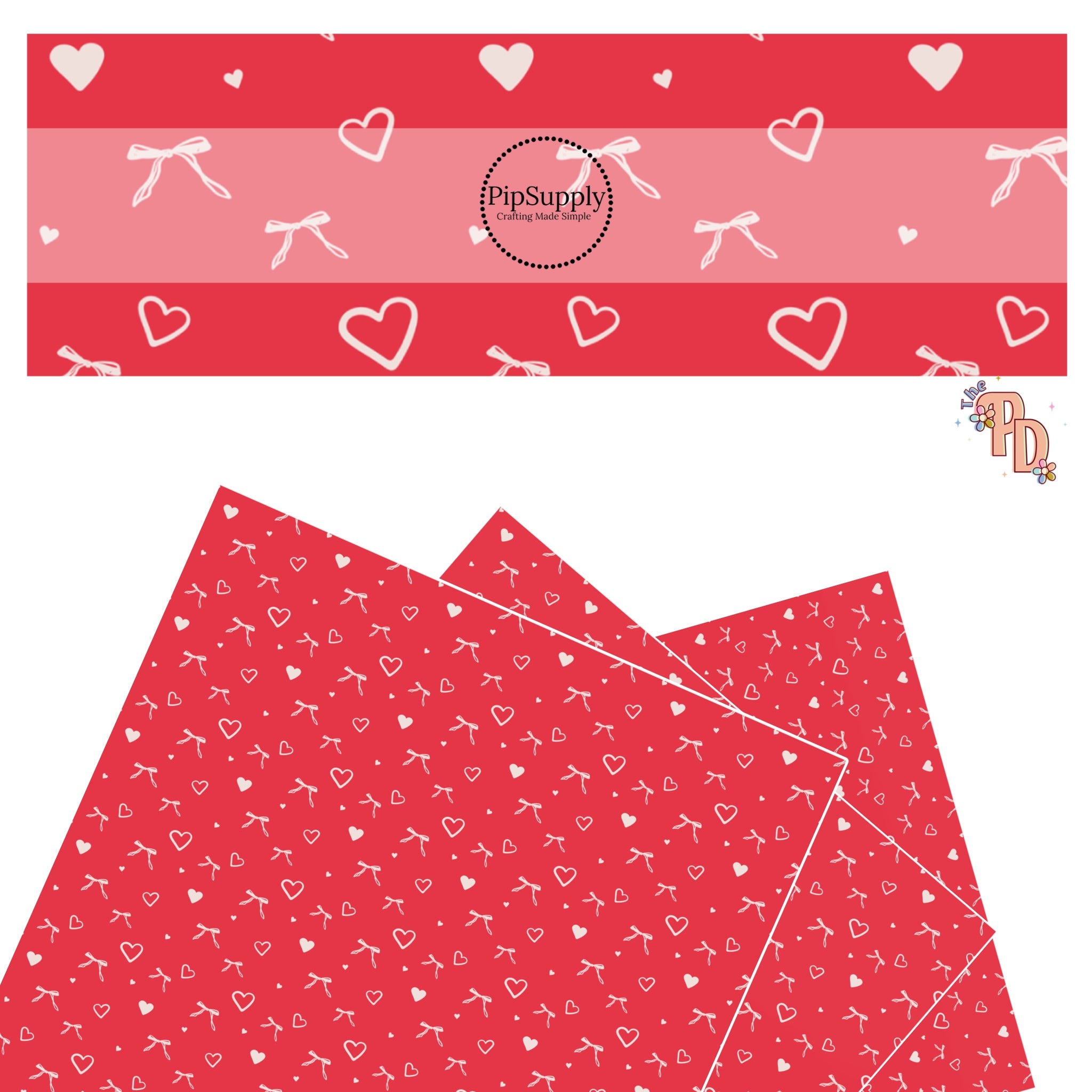 Valentine Hearts & Bows Faux Leather Sheet - Red And White Coquette ...