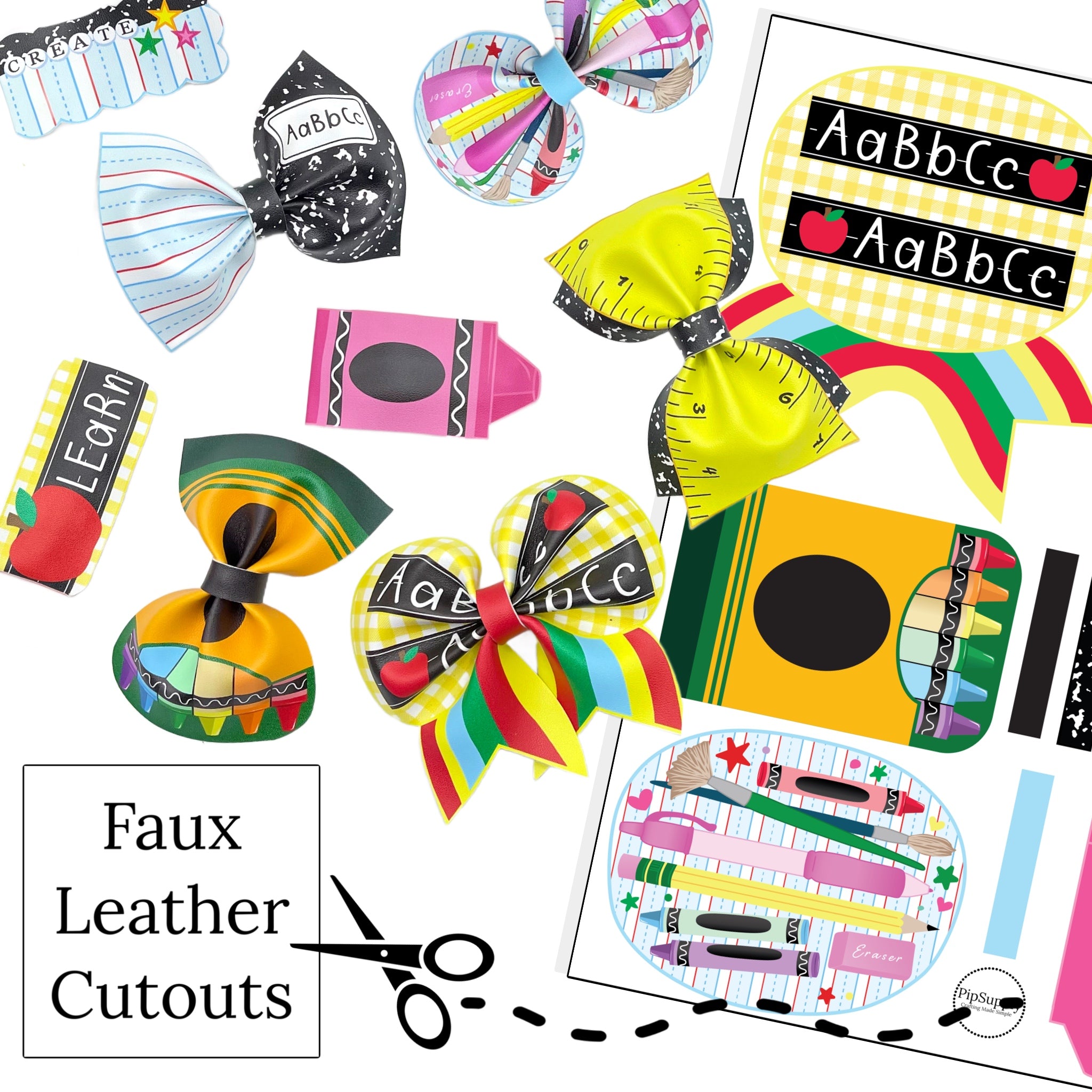 ABC Ruler and Crayon DIY Faux Leather Bows-School Supplies Faux Leather ...