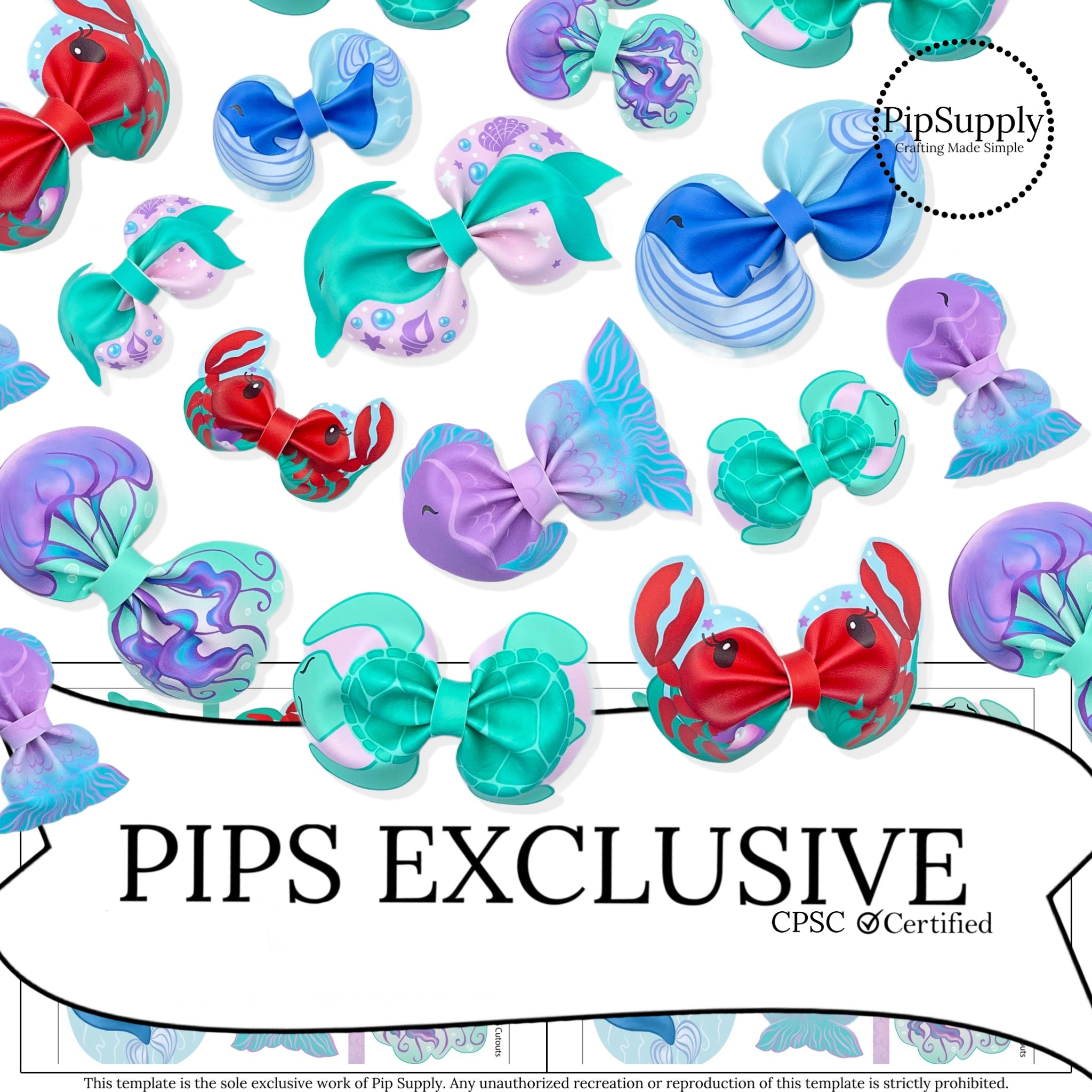 Under The Sea Animals Themed Hair Bows - Sea Creatures Faux Leather ...