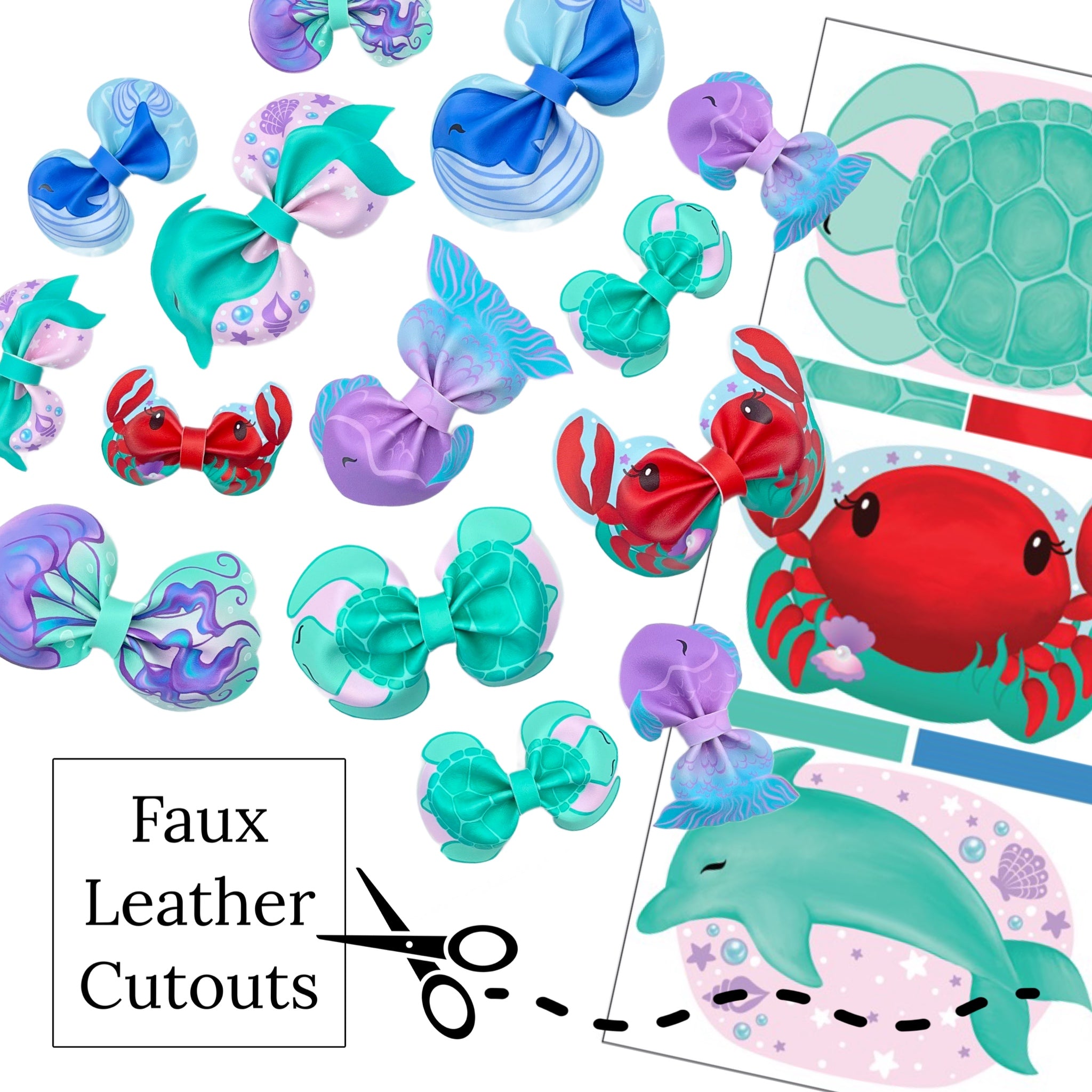 Under The Sea Animals Themed Hair Bows - Sea Creatures Faux Leather ...