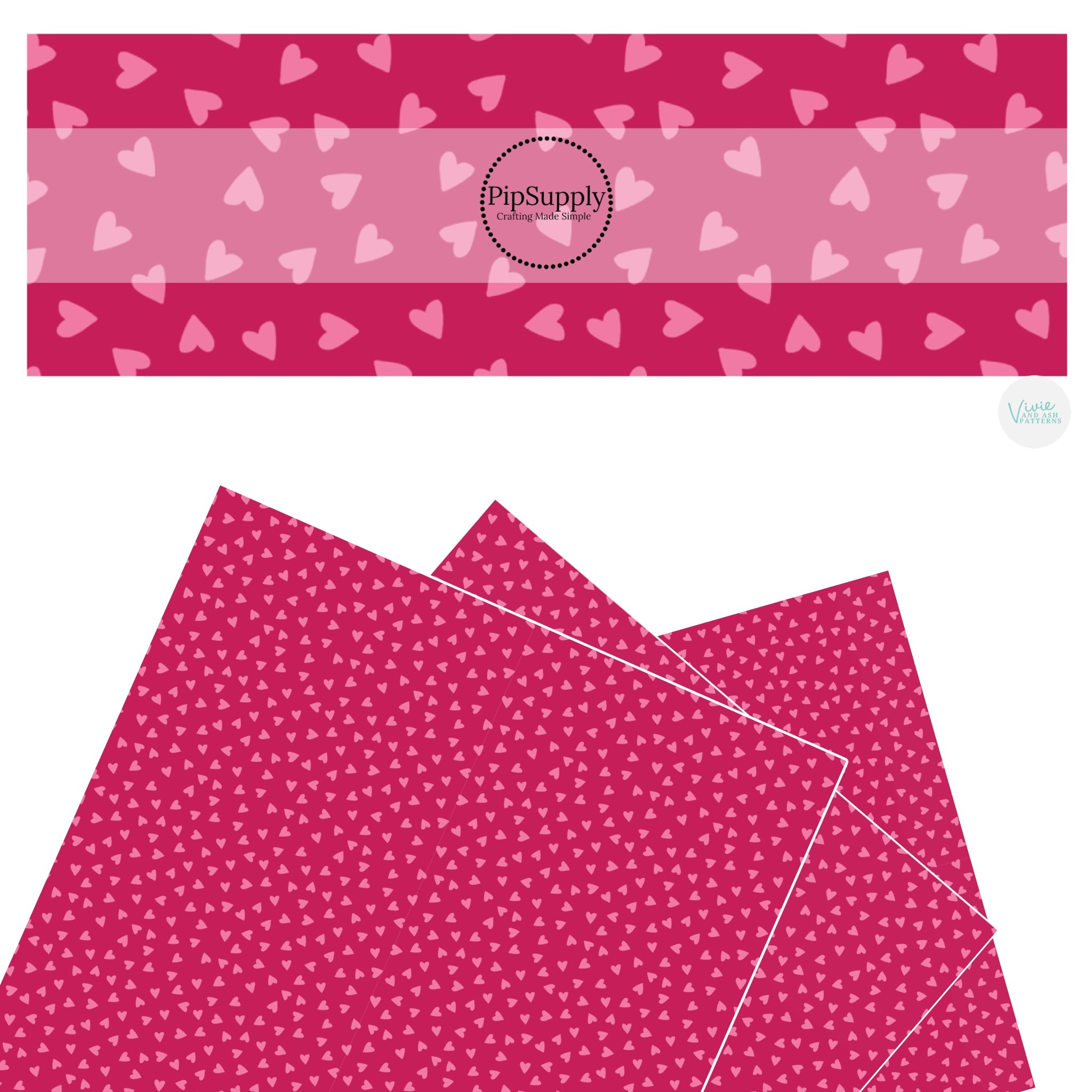 Valentine Hearts Faux Leather Sheet - Tiny Pink Hearts on Magenta Faux ...