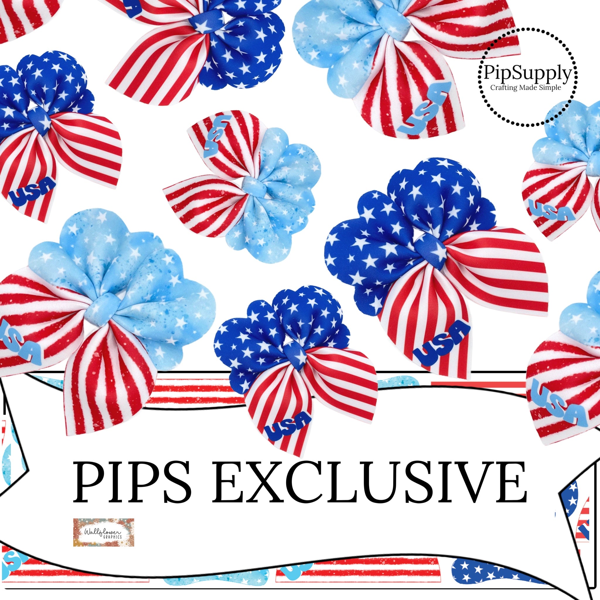 Flowers Flags Baby Blue Neoprene Hand Cut Bow Strips - Floral USA ...