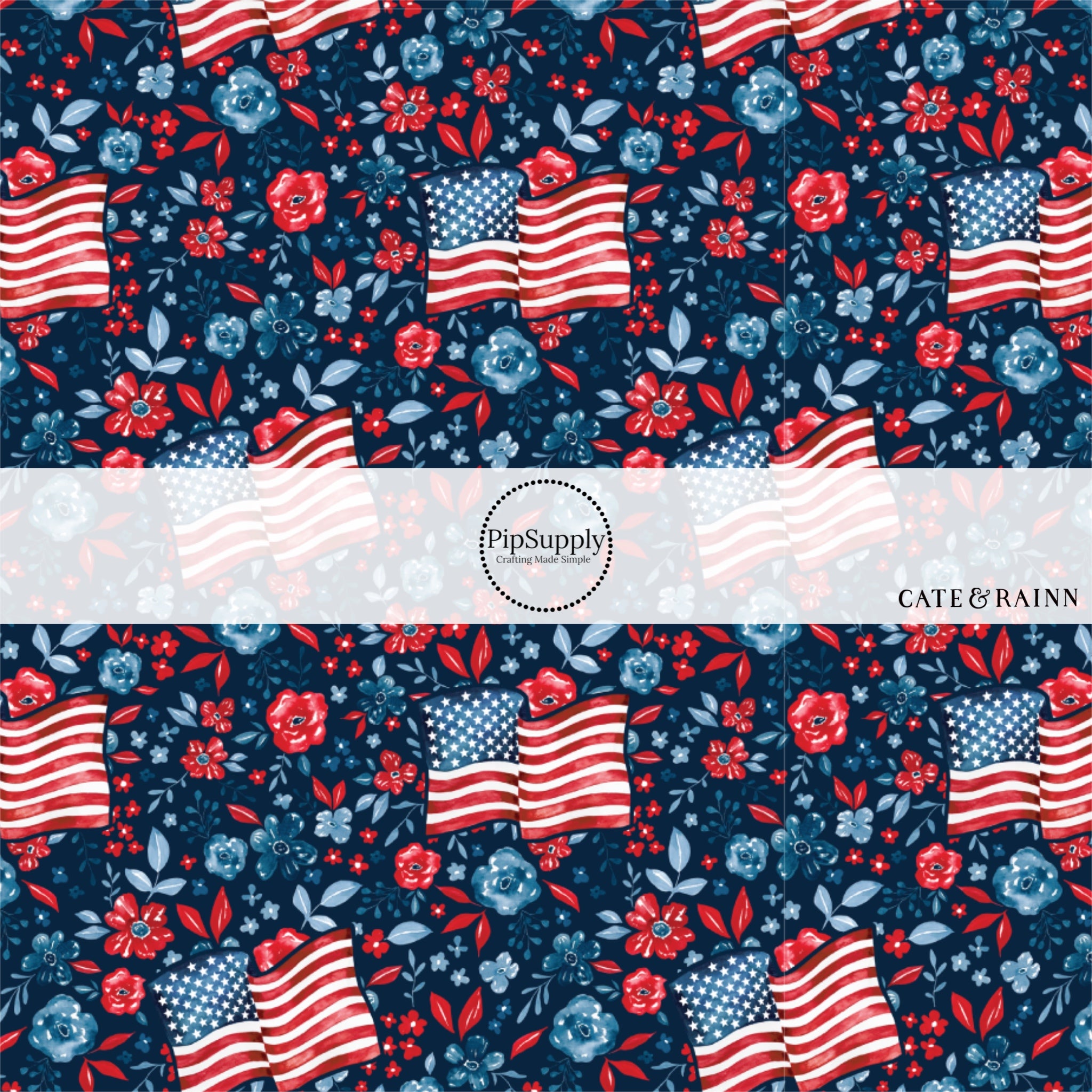 Patriotic Flags and Floral Fabric By The Yard - American Flag Floral ...