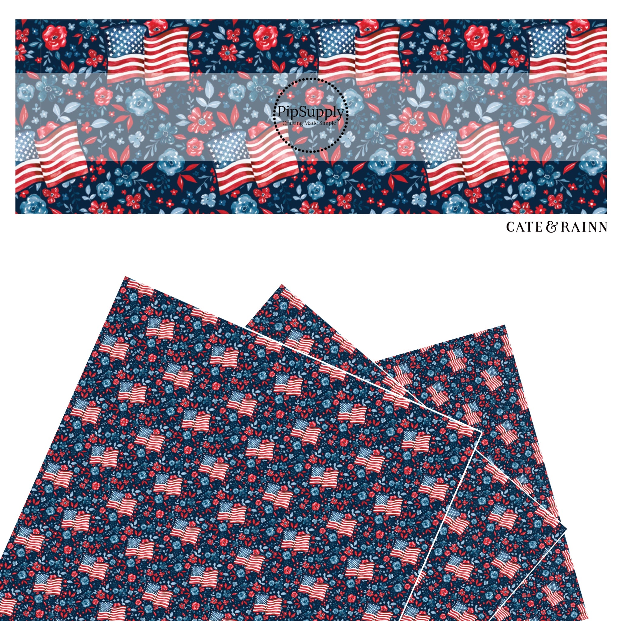 Patriotic Flags and Floral Faux Leather Sheet - American Flag Floral ...