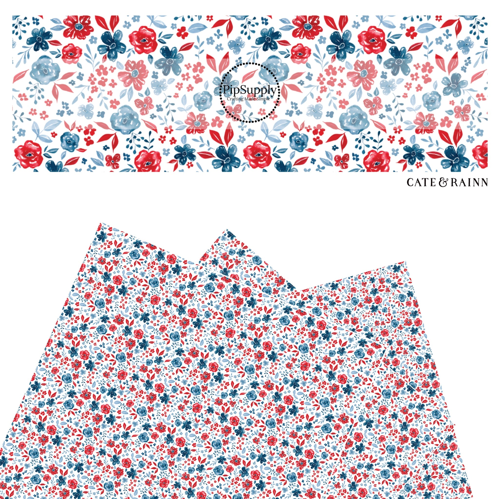 Patriotic Floral Faux Leather Sheet - American Floral Faux Leather ...