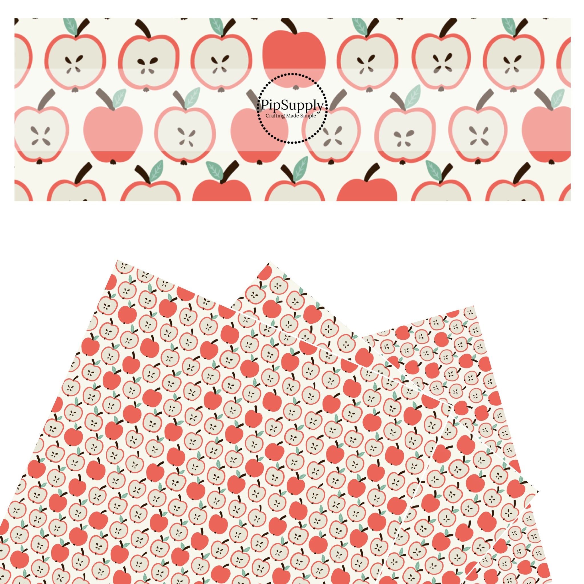 Red Apples on Cream Faux Leather Sheet - An Apple a Day - Back to ...