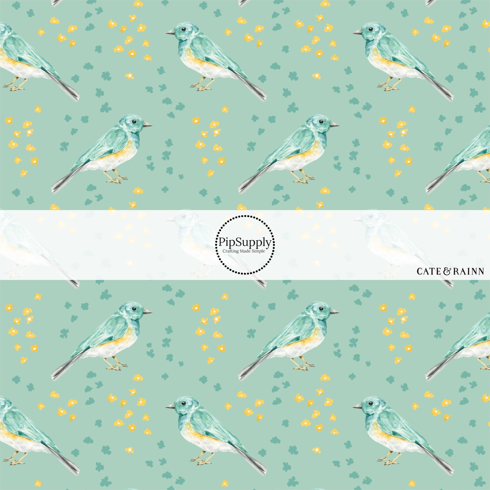 Spring Birds Fabric By The Yard - Aqua Bird Fabric By The Yard – Pip Supply