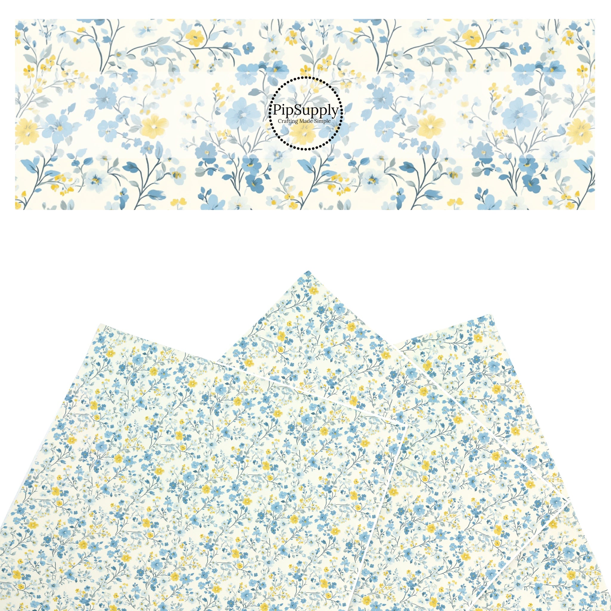 Flower Branches Faux Leather Sheets - Baby Blue Yellow Floral Faux ...