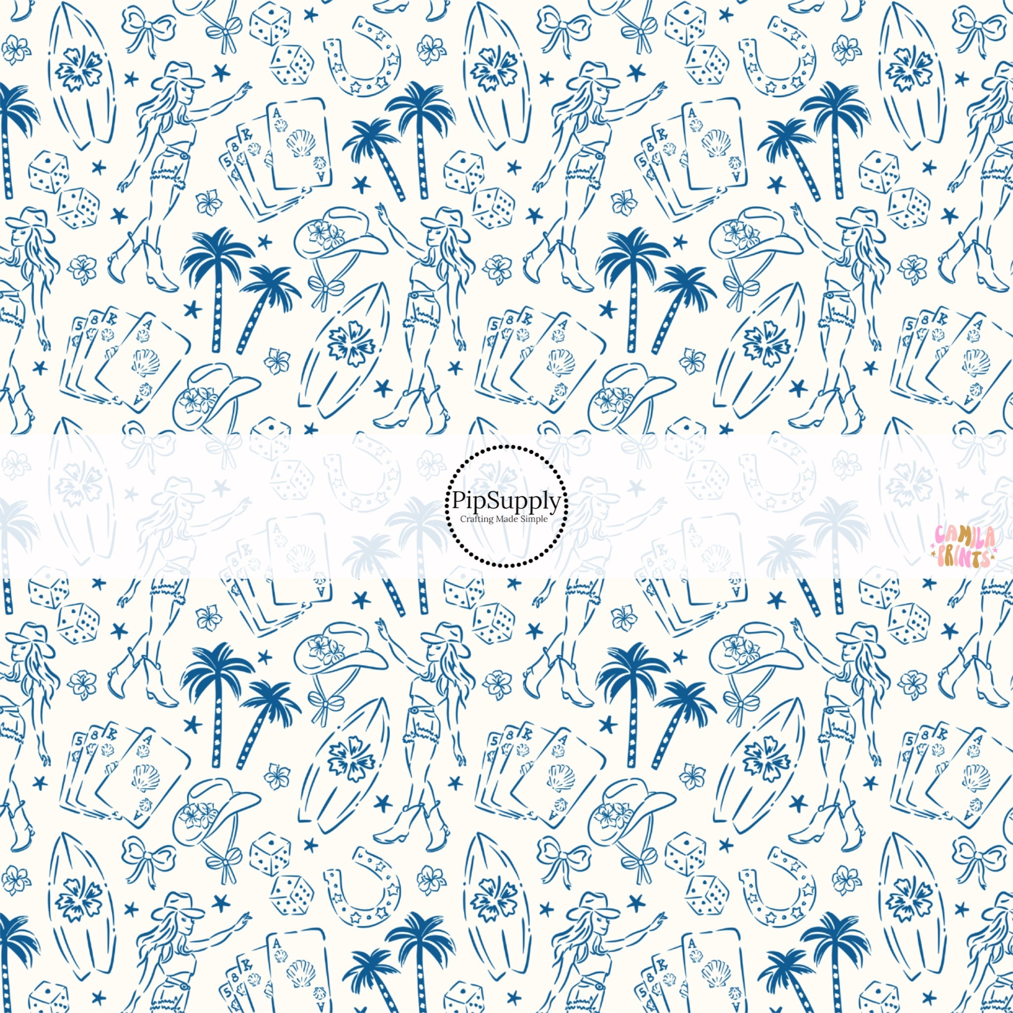 Cowgirl Beach Fabric By The Yard - Beach Cowgirl Blue Fabric By The ...