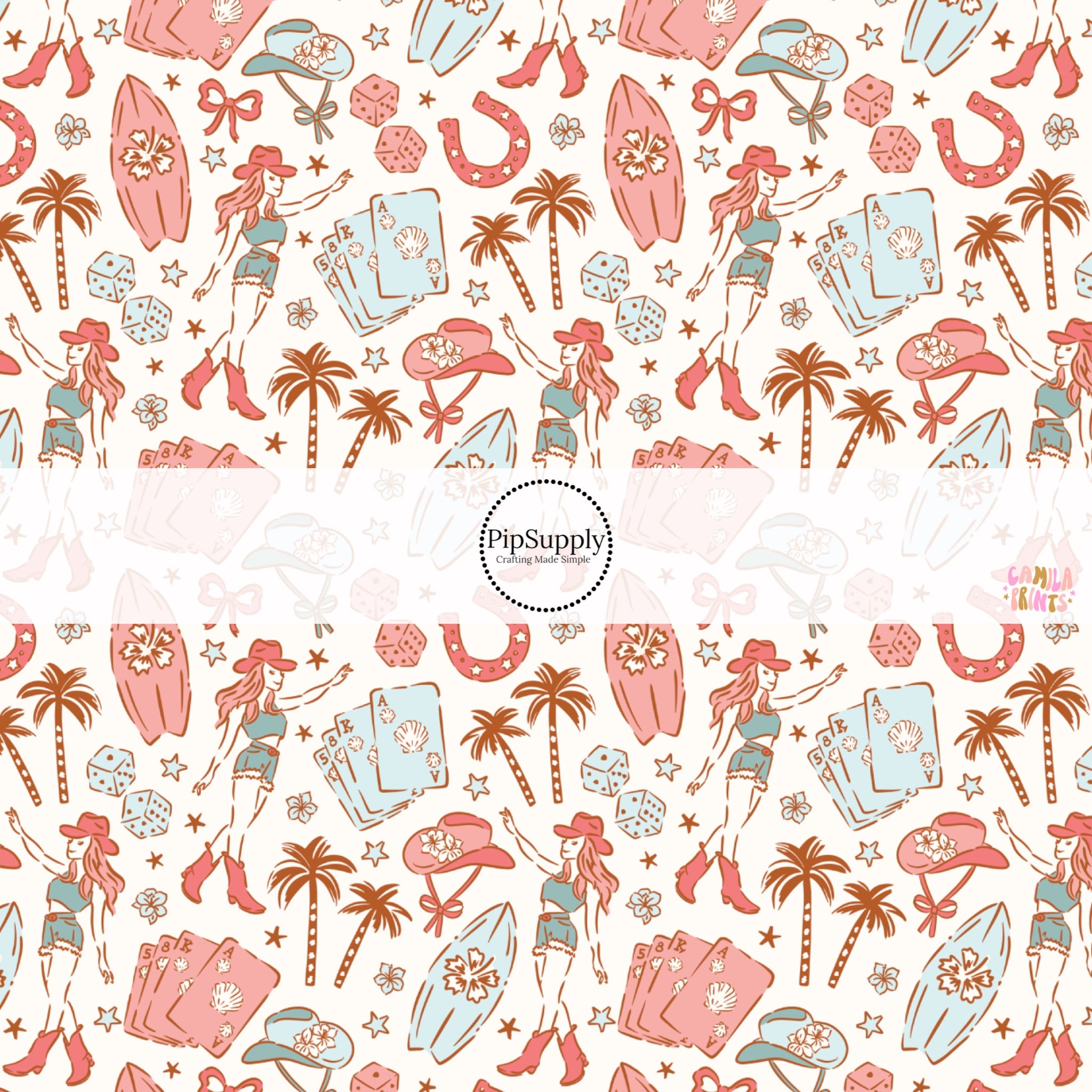 Cowgirl Beach Fabric By The Yard - Beach Cowgirl Multi Fabric By The ...