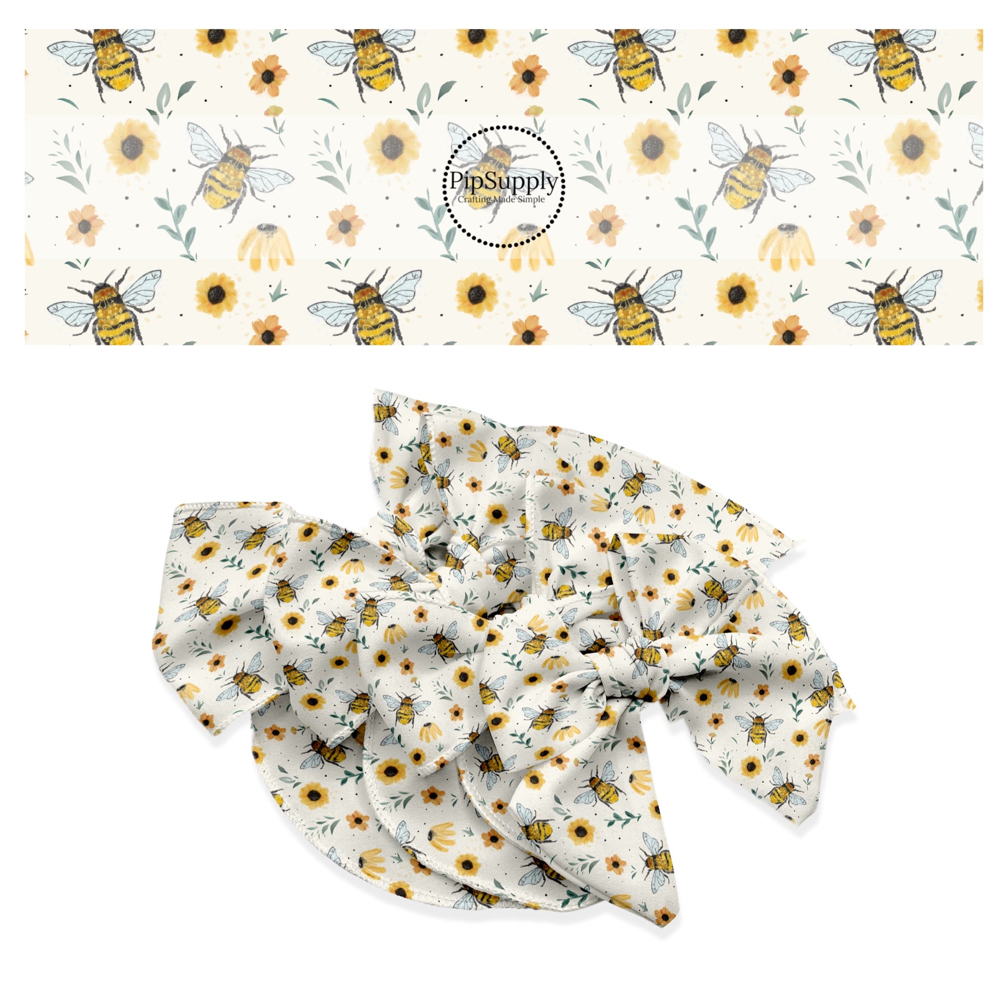 Flowers and Bees Hair Bow Strips - Bees and Sunflowers Hair Bow Strips ...