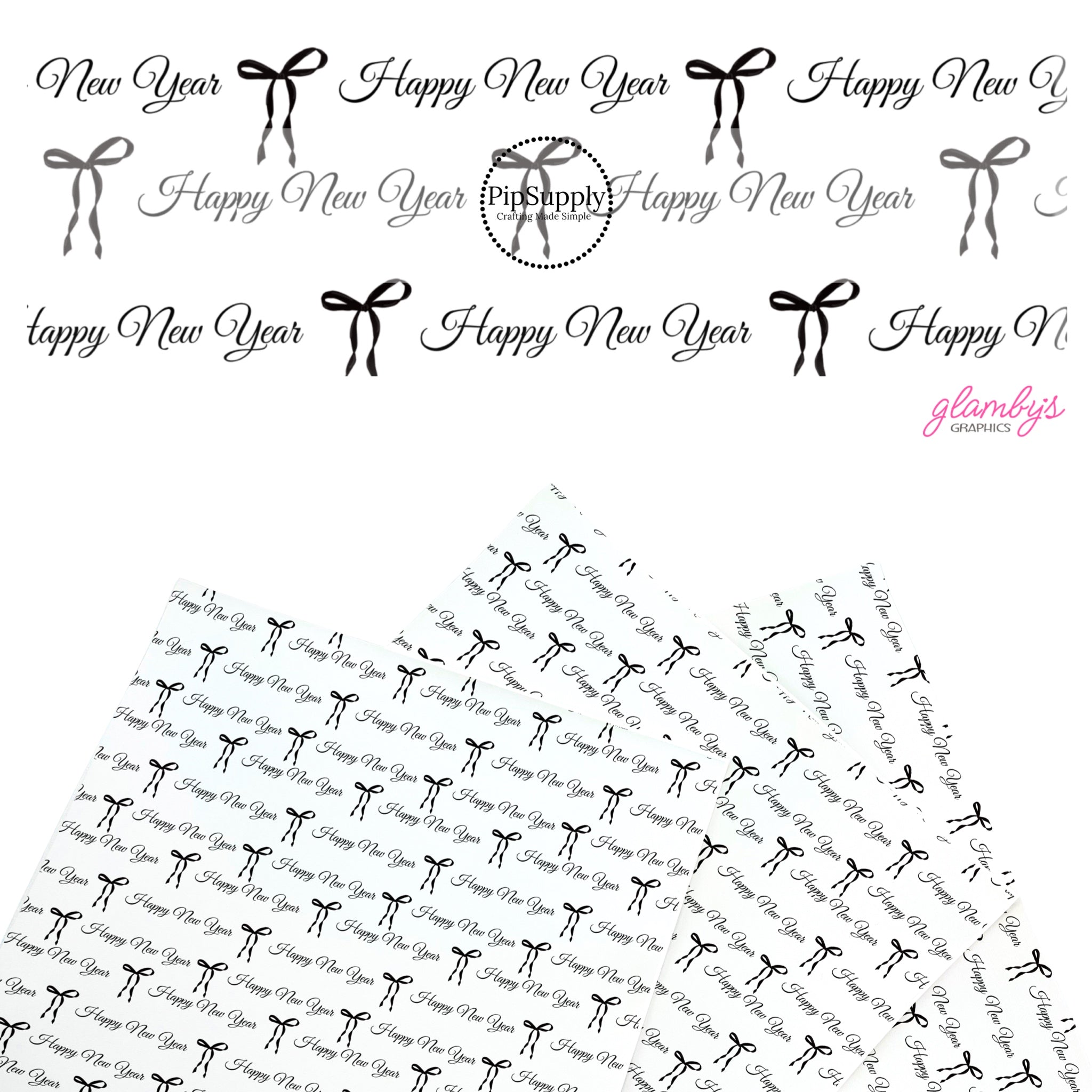 Happy New Year Faux Leather Sheets - Black Bow New Year Faux Leather ...
