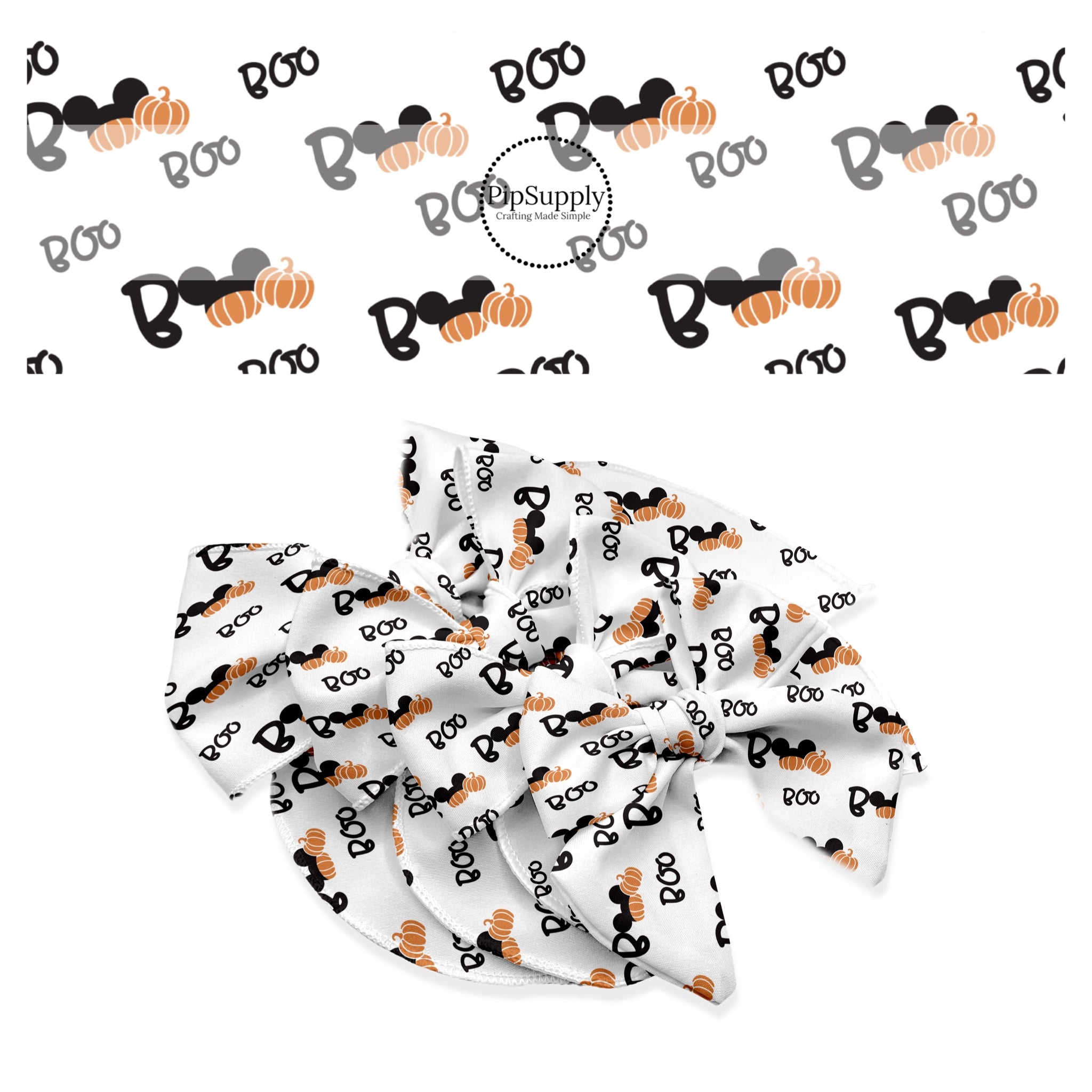 Ghost Sayings with Mouse Ears on White Bow Strips - Mouse Pumpkin Boo ...